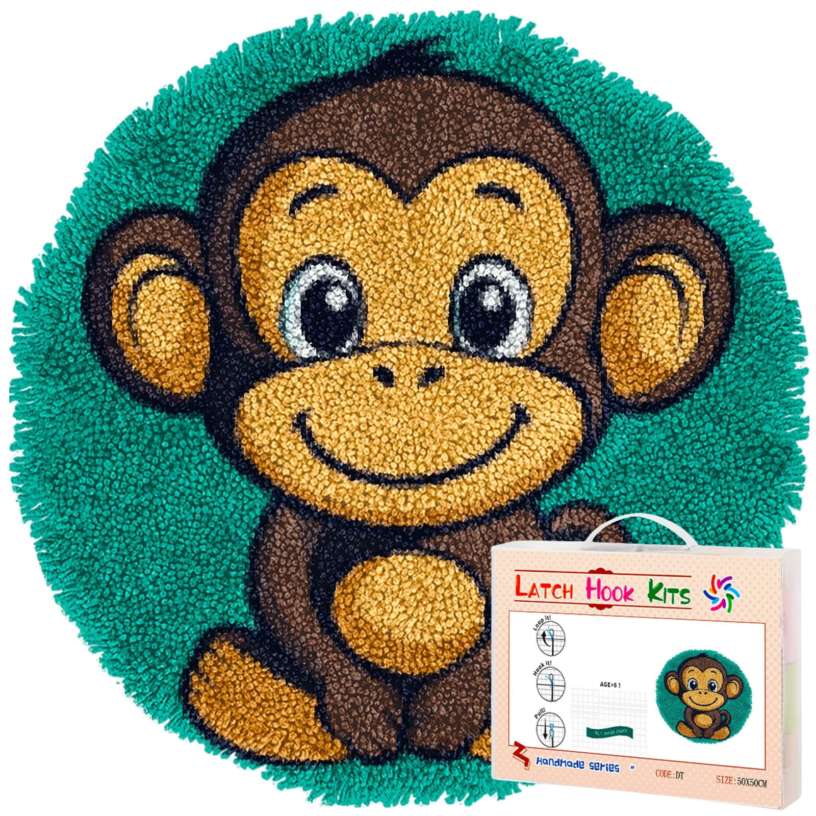 Latch Hook Rug Kit A Cartoon Cute Little Monkey Stamped Handmade Round ...
