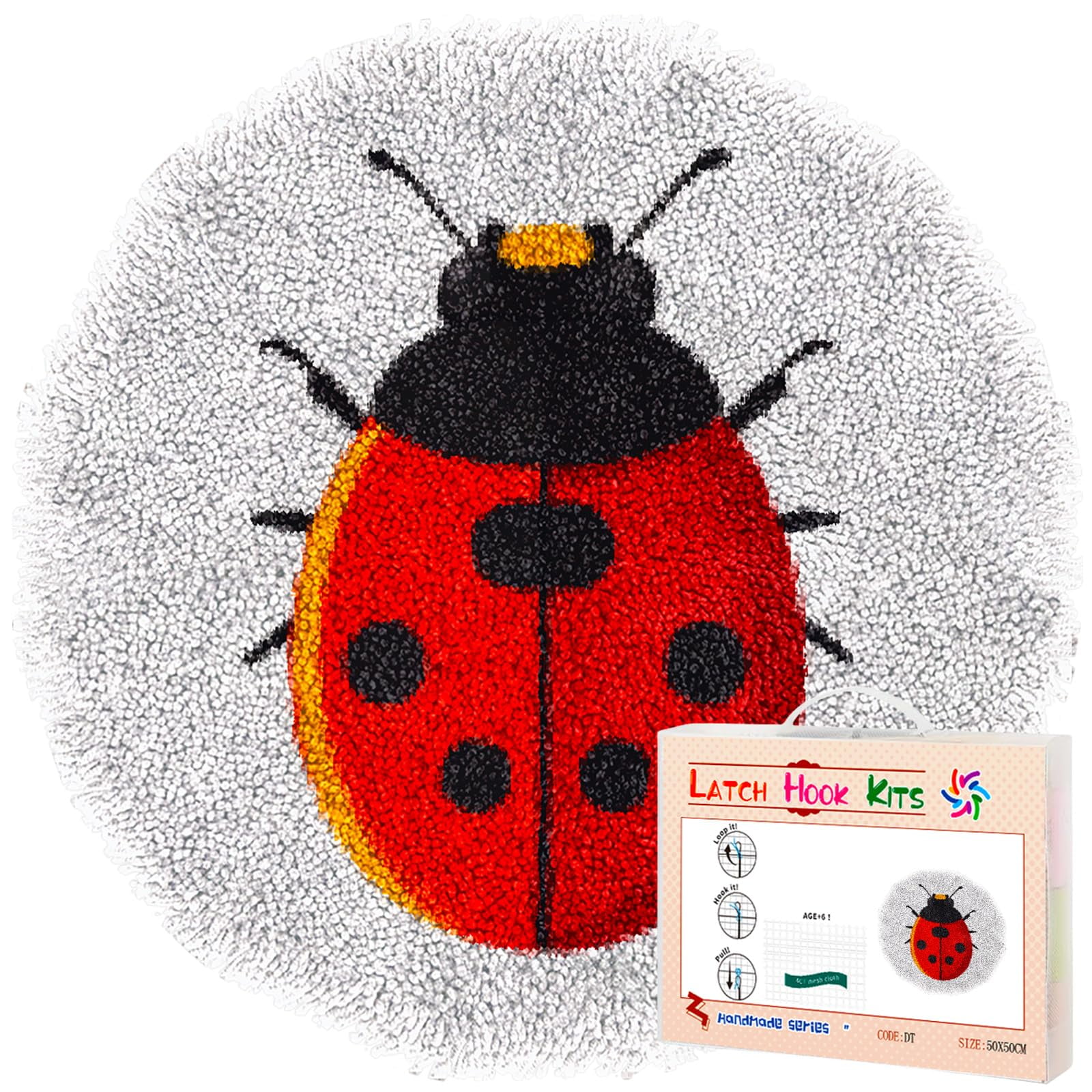Latch Hook Rug Kit A Cartoon Red Ladybird Stamped Handmade Round Shape ...