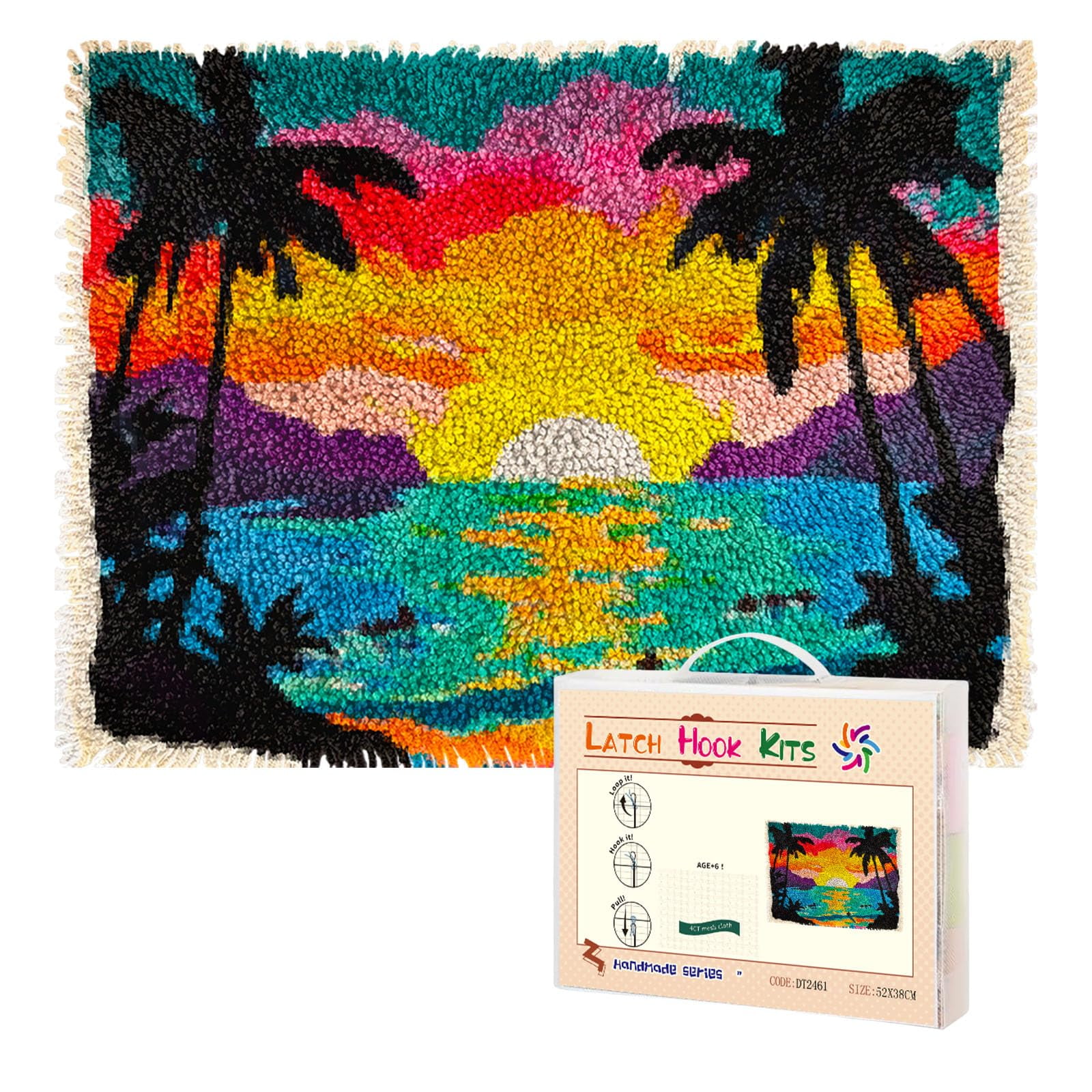 Latch Hook Rug Kit Colorful Sunset Over Ocean Seaside Pre-printed ...