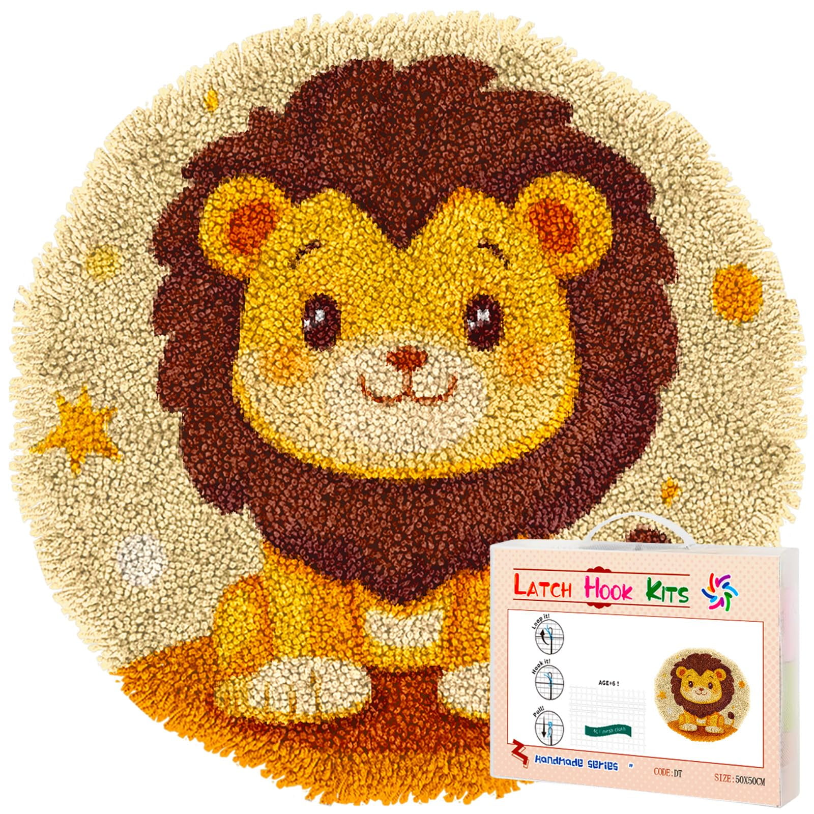 Latch Hook Rug Kit Cute Cartoon Lion Stamped Handmade Round Shape ...
