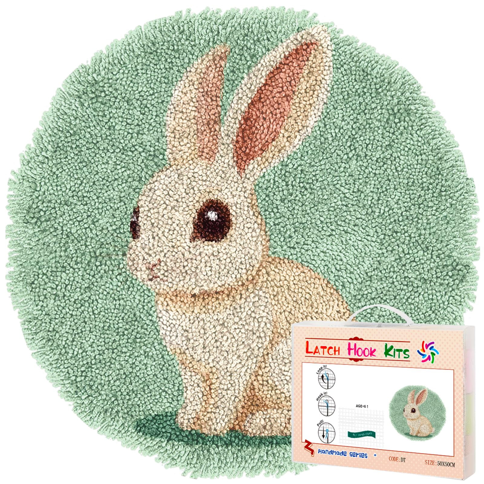 Latch Hook Rug Kit A Cute Cartoon White Rabbit Stamped Handmade Round ...