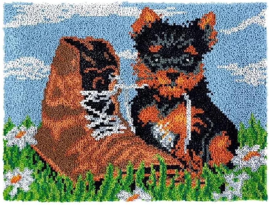 Latch Hook Rug Kits, Cute Black Puppy | Home Carpet Rug Making Canvas ...