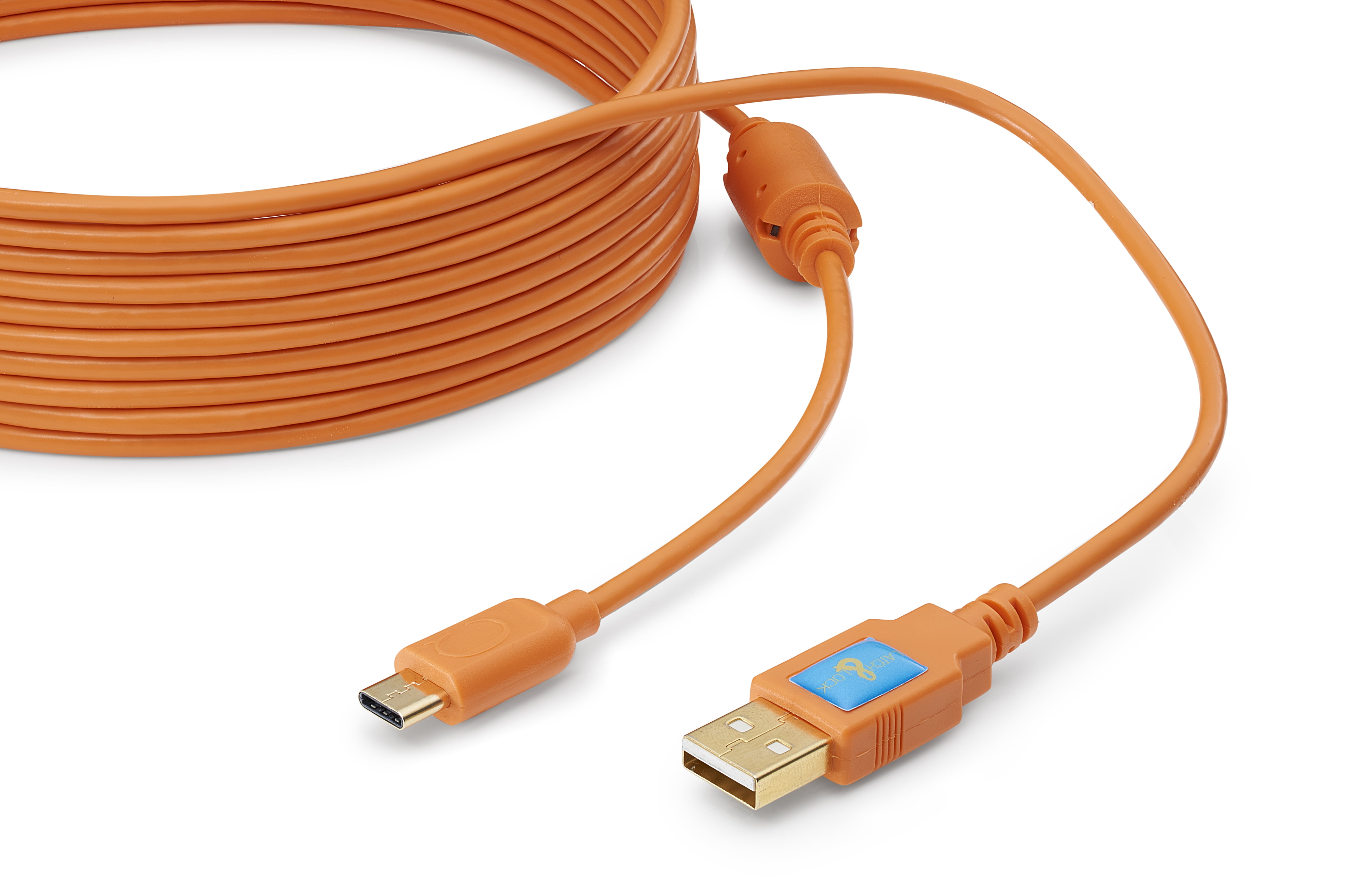 Latch and Lock 15 Foot (4.5M) USB-C to USB-A Gold Plated Orange Cable ...