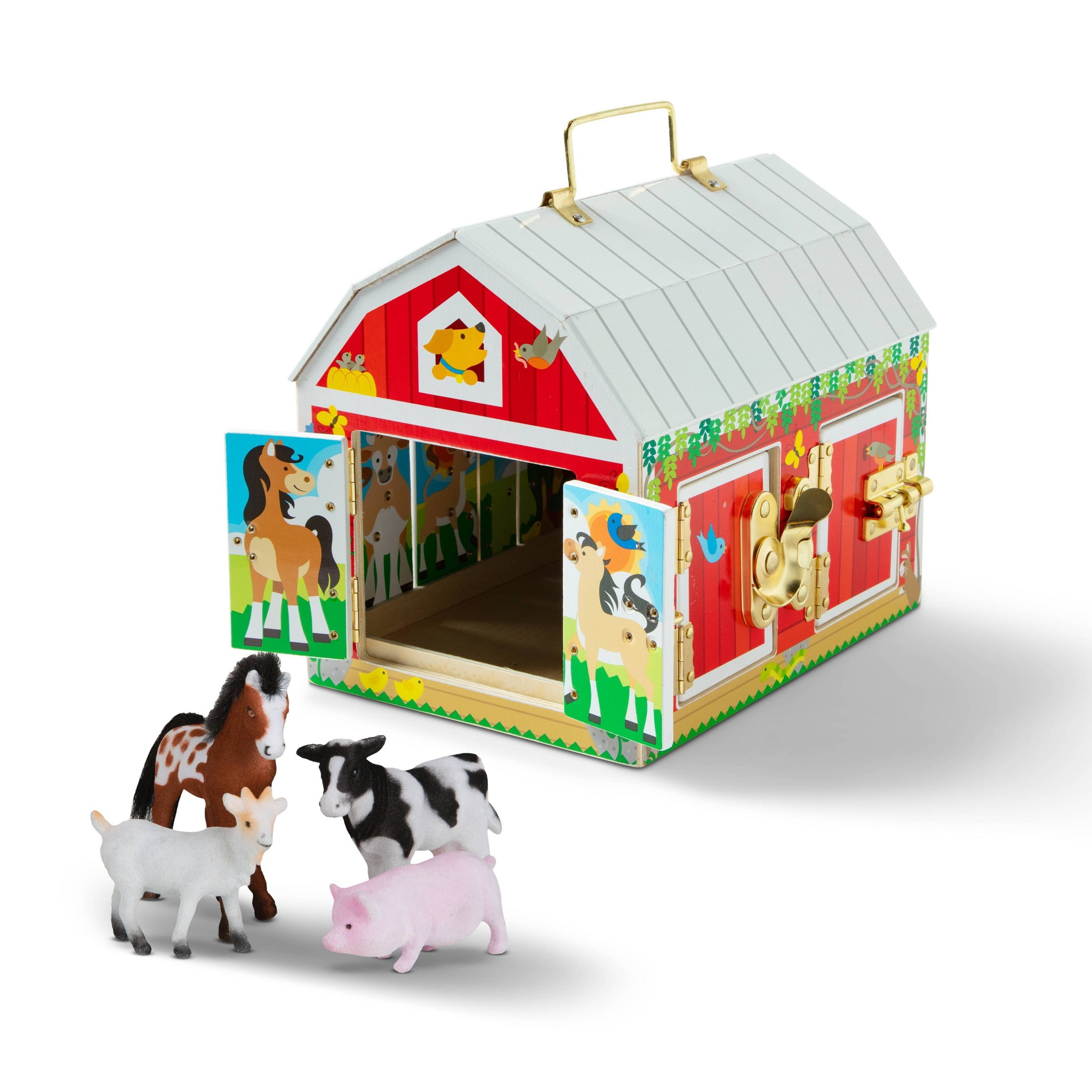 Latches Wooden Activity Barn with 5 Doors, 4 Play Figure Farm Animals ...