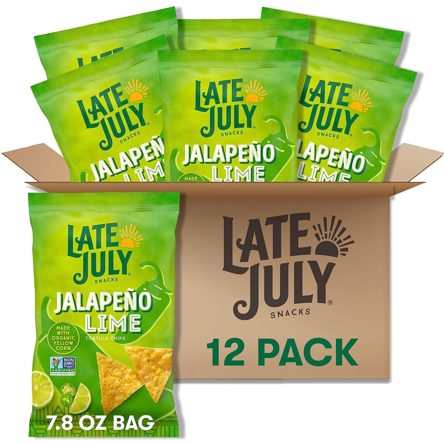 Late July Snacks, Jalapeño Lime Tortilla Chips, 7.8-oz. Bag (Pack of 12 ...