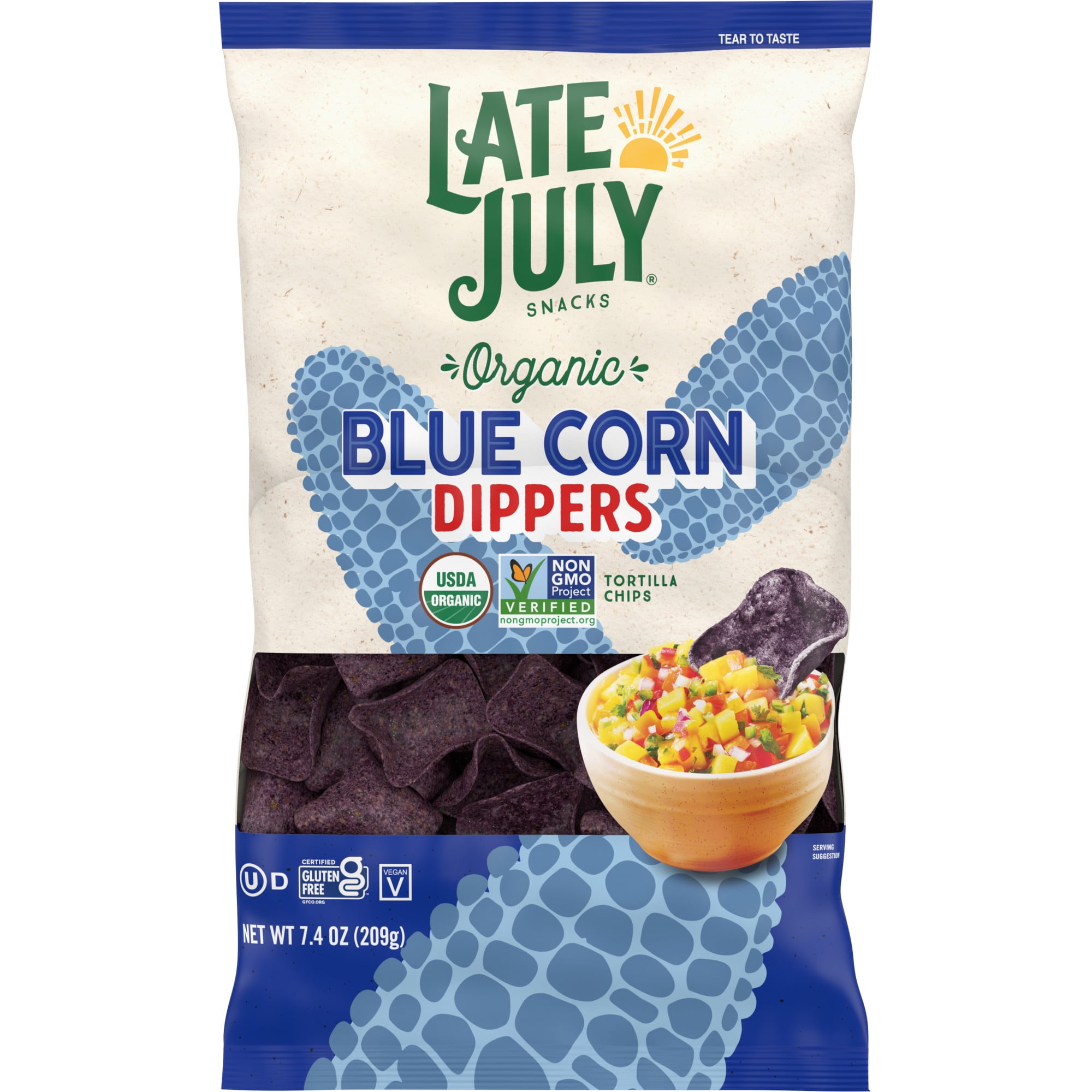Late July Blue Corn Dippers Organic Tortilla Chips, 7.4 oz Bag ...