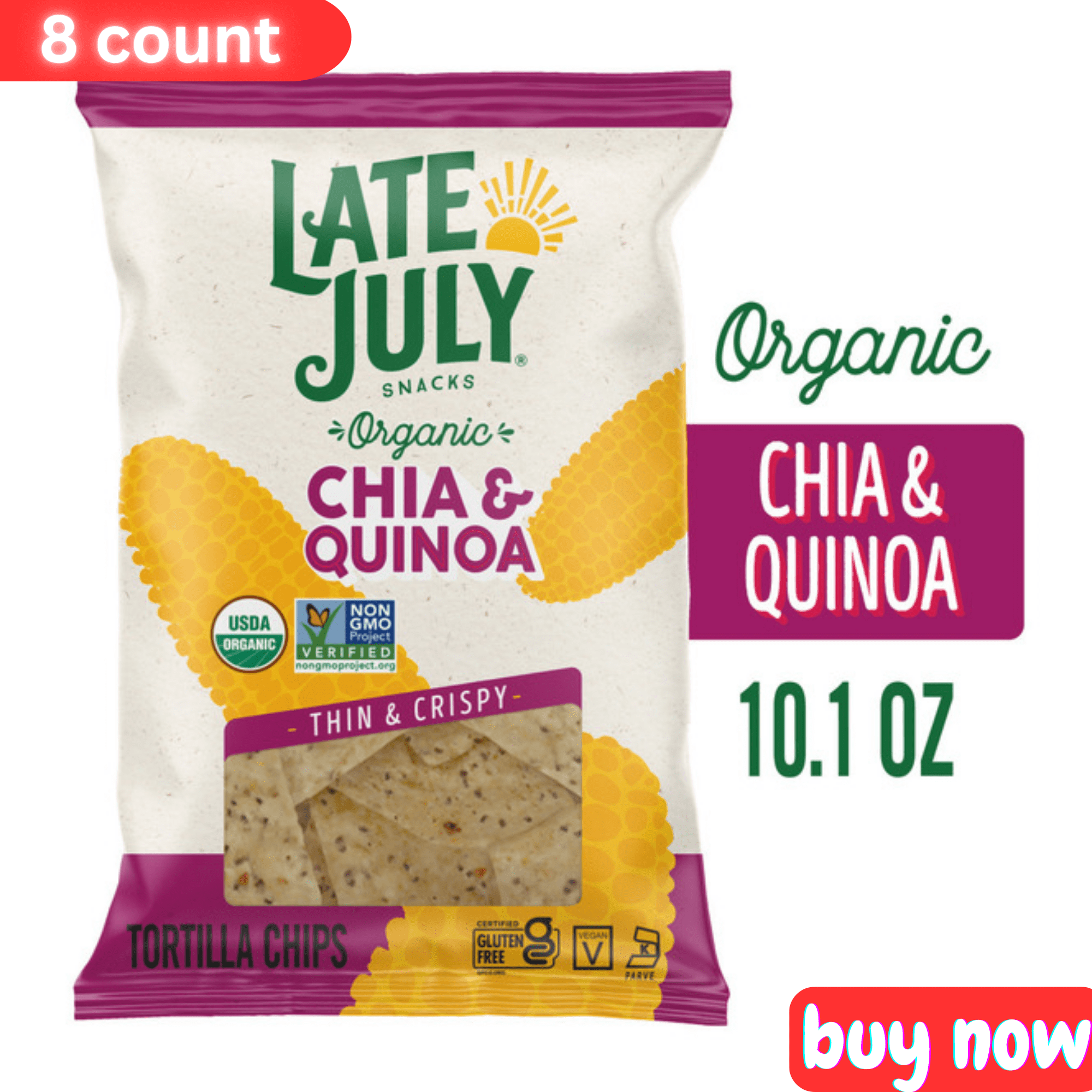 Late July Snacks Restaurant Style Chia & Quinoa Tortilla Chips – 8 Pack ...