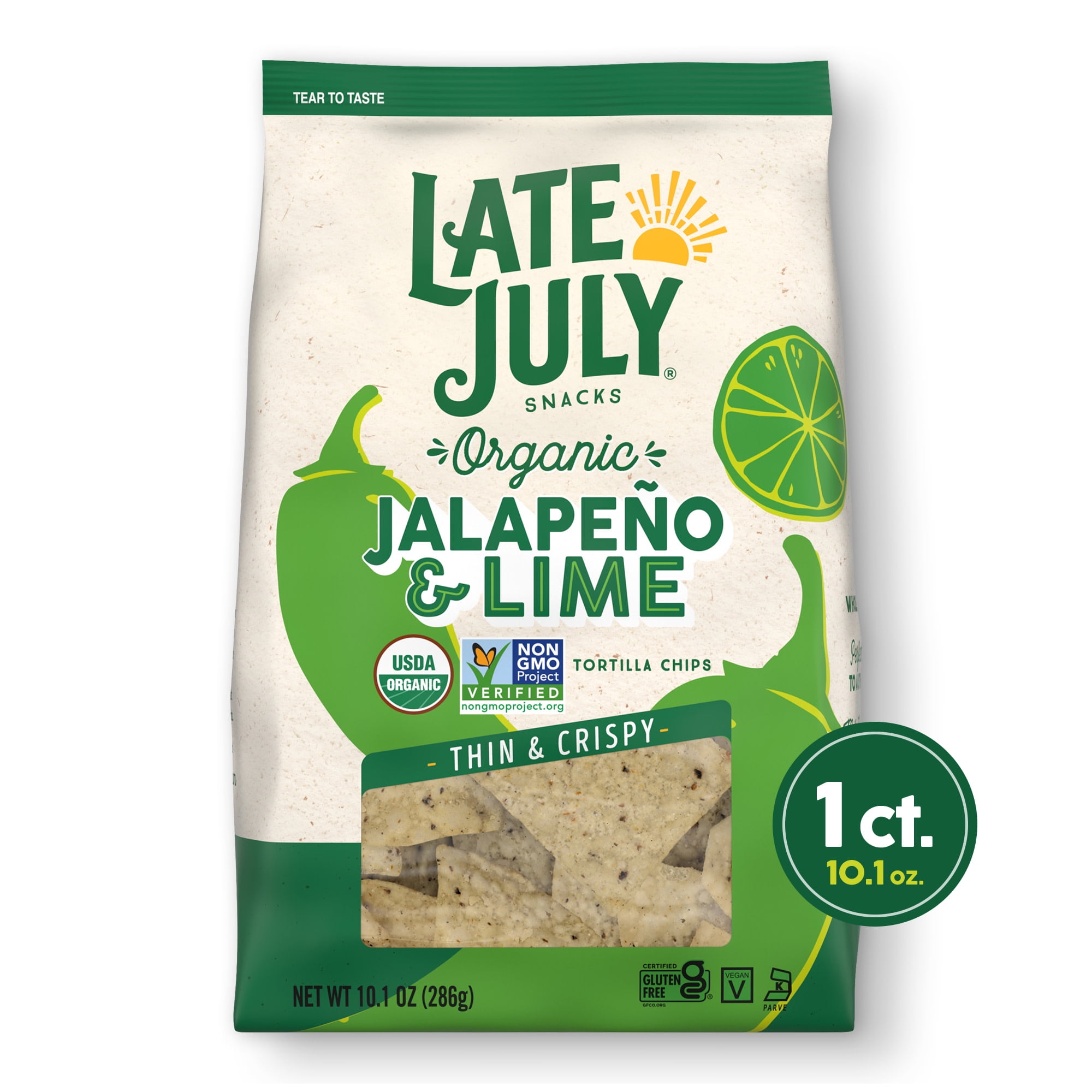 Late July Snacks, Thin and Crispy Organic Tortilla Chips, Jalapeno ...