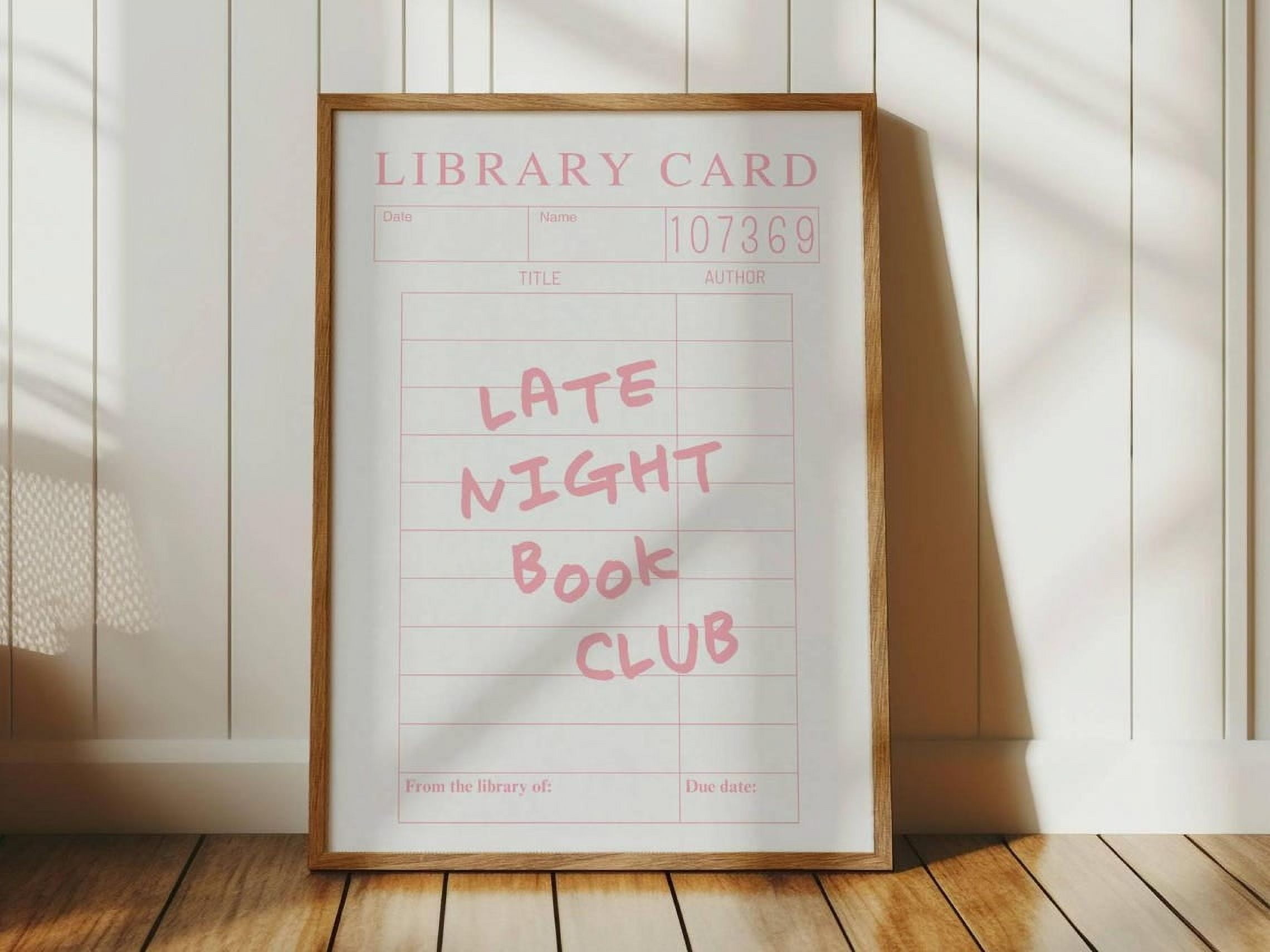 Late Night Book Club, Library Card Print, Bookish Poster, Bookworm ...