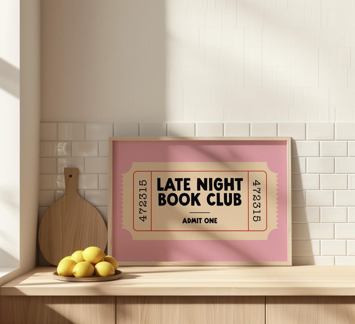 Late Night Book Club Poster, Retro Poster, Ticket Poster, Library ...