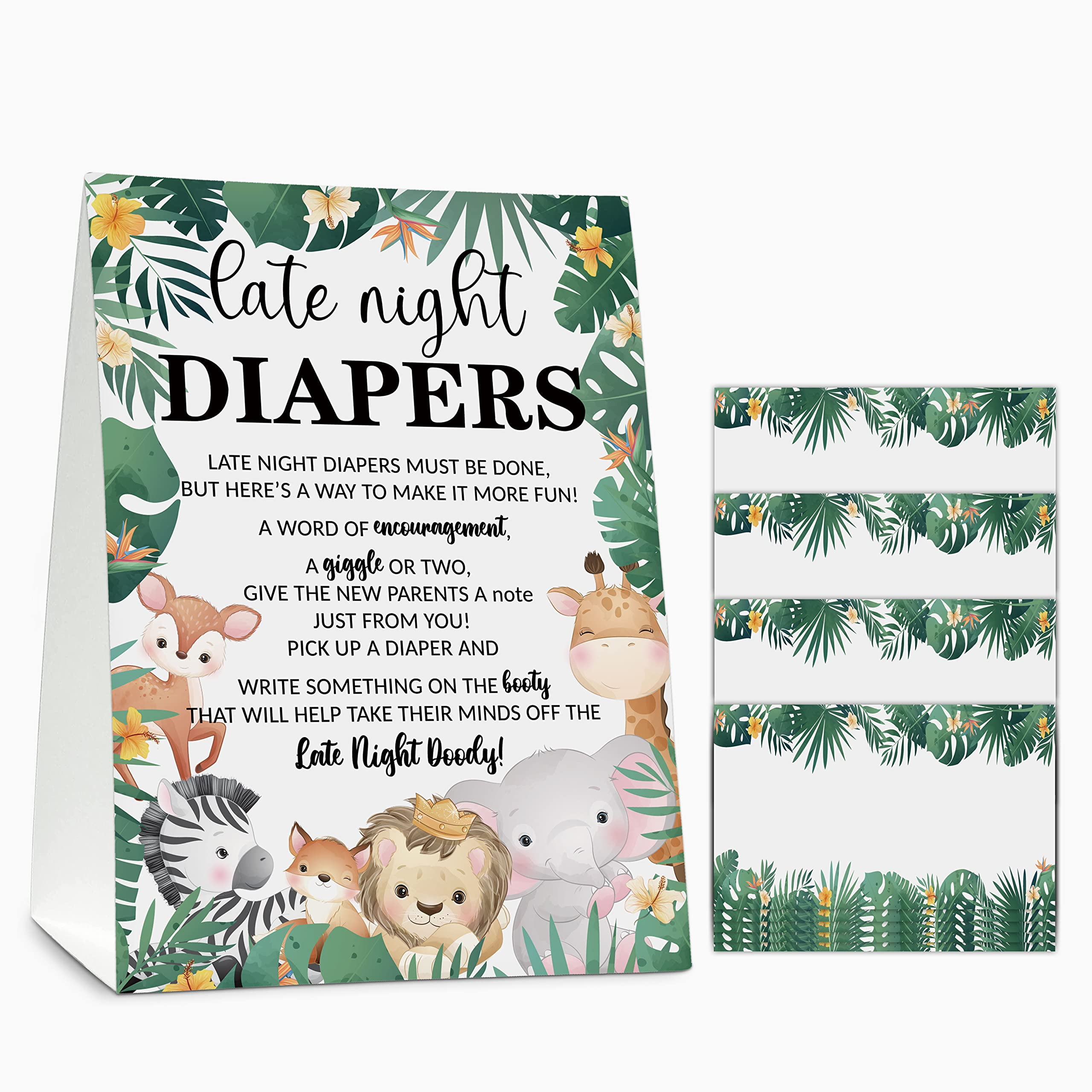 Late Night Diapers Sign, MMF7 Safari Note Cards Diaper Thoughts, Late Night Diaper Baby Shower ...
