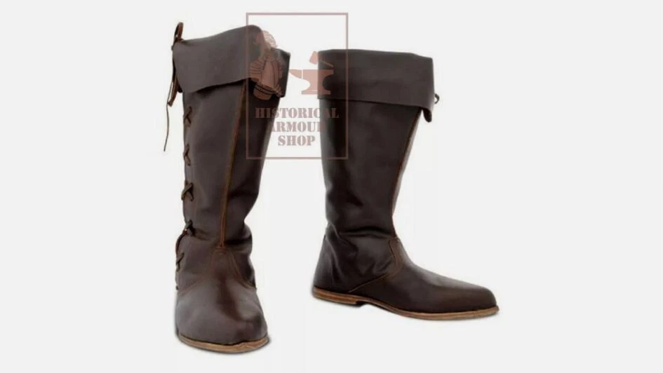 Late medieval boots Leather Medieval Larp Shoes SCA LARP Brown Size ...