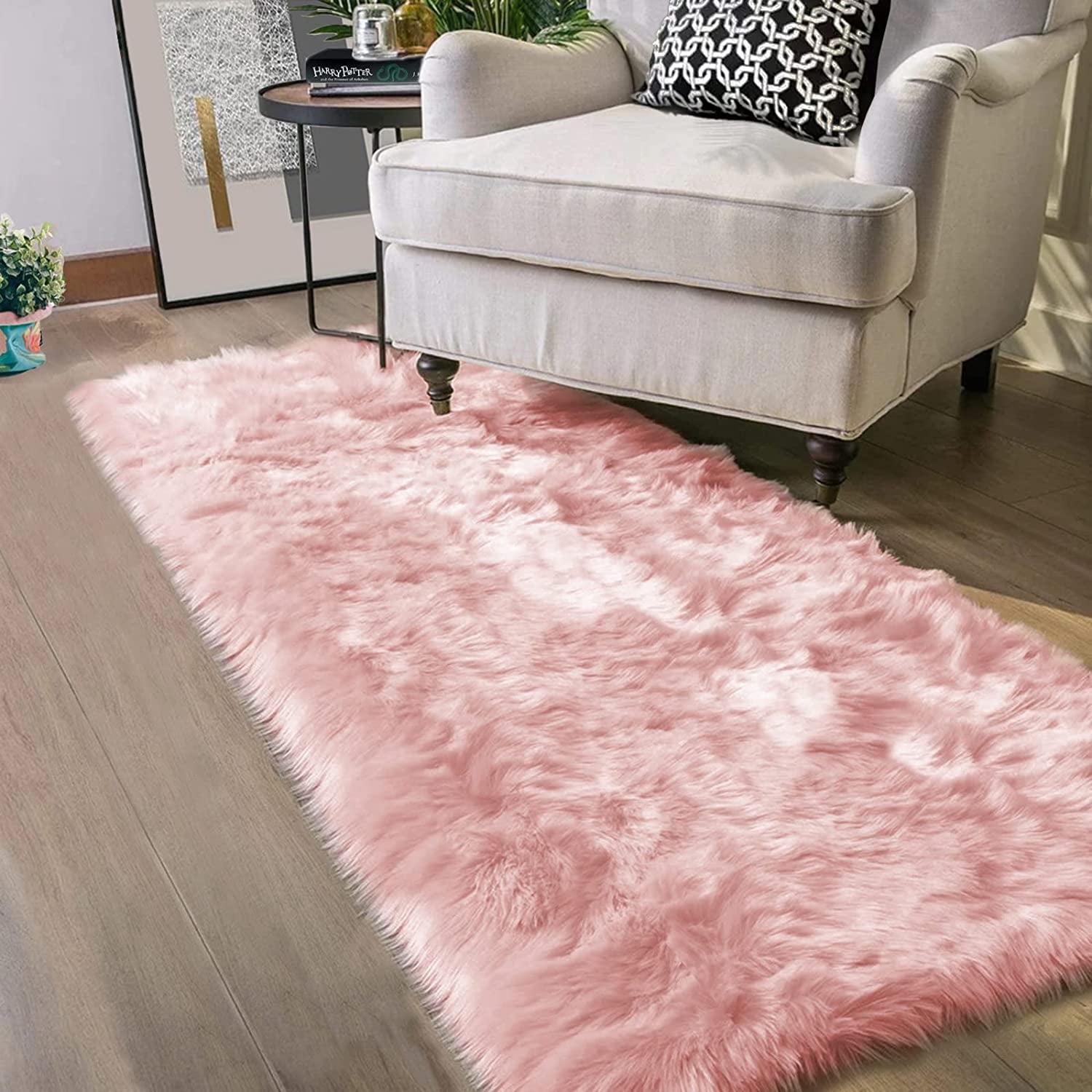 Latepis 2x5 Fuzzy Pink Faux Fur Sheepskin Rug, Luxury Decor for Living ...