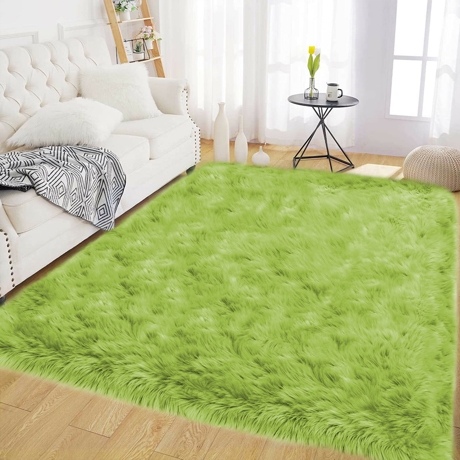 Latepis 5x8 Area Rug For Living Room Olive Grass Green Fluffy Rug Faux ...