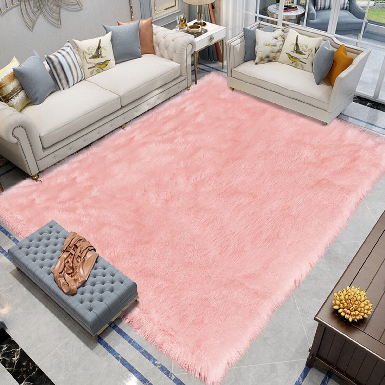 Latepis 6.7x10 Washable Faux Fur Sheepskin Rug, Large Pink Rug for ...