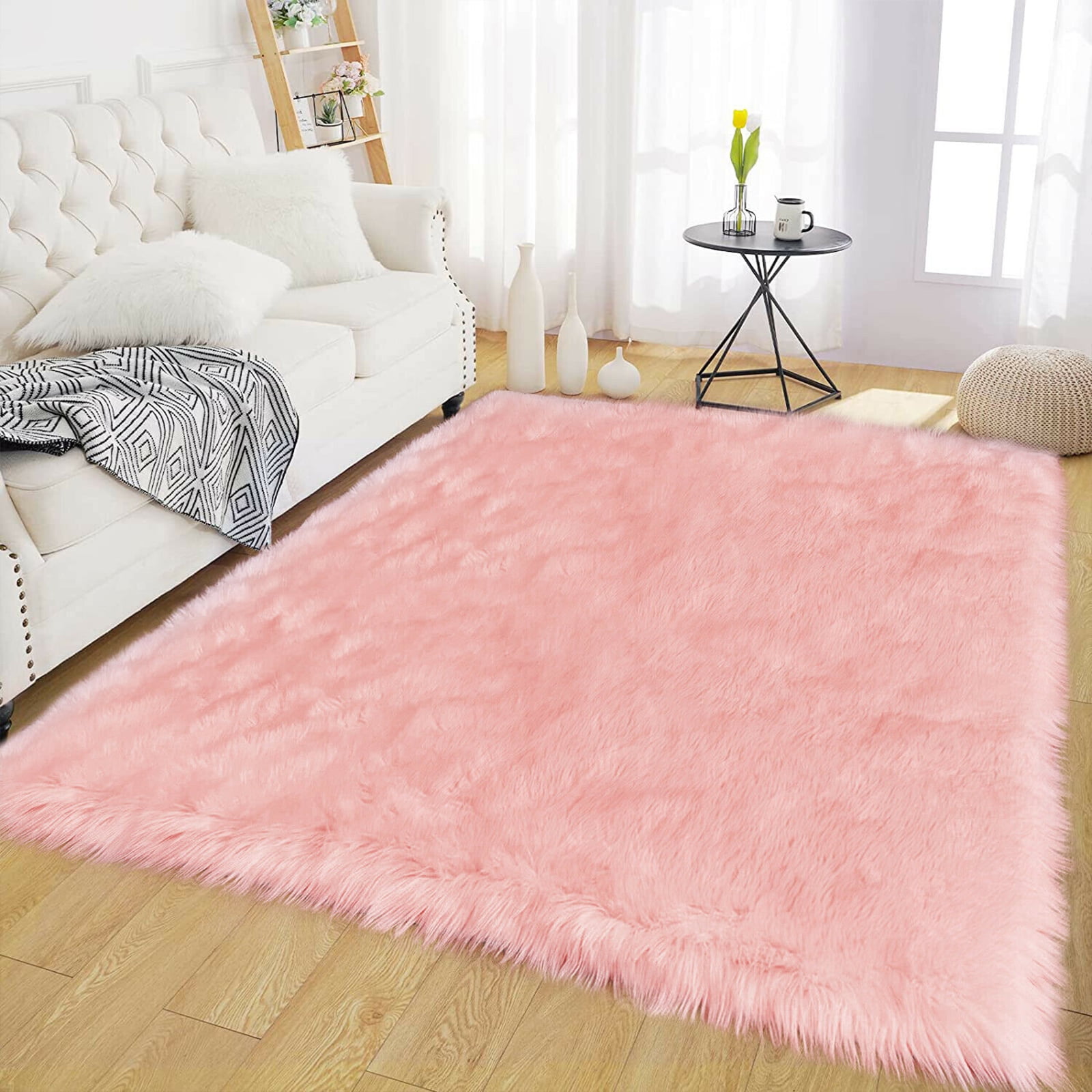 Latepis Bedroom Rugs 5x7 Pink Fluffy Rug for Living Room Faux Sheepskin ...