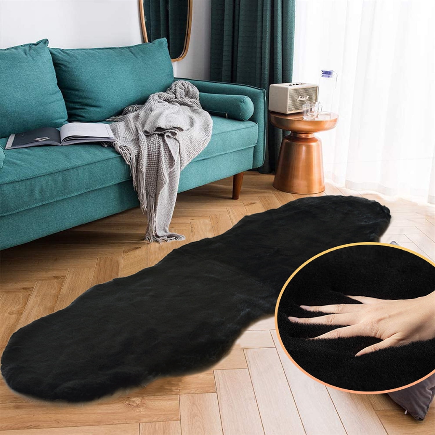 Latepis Black Shag Washable Fluffy Fur Area Rugs for Bedroom Living ...