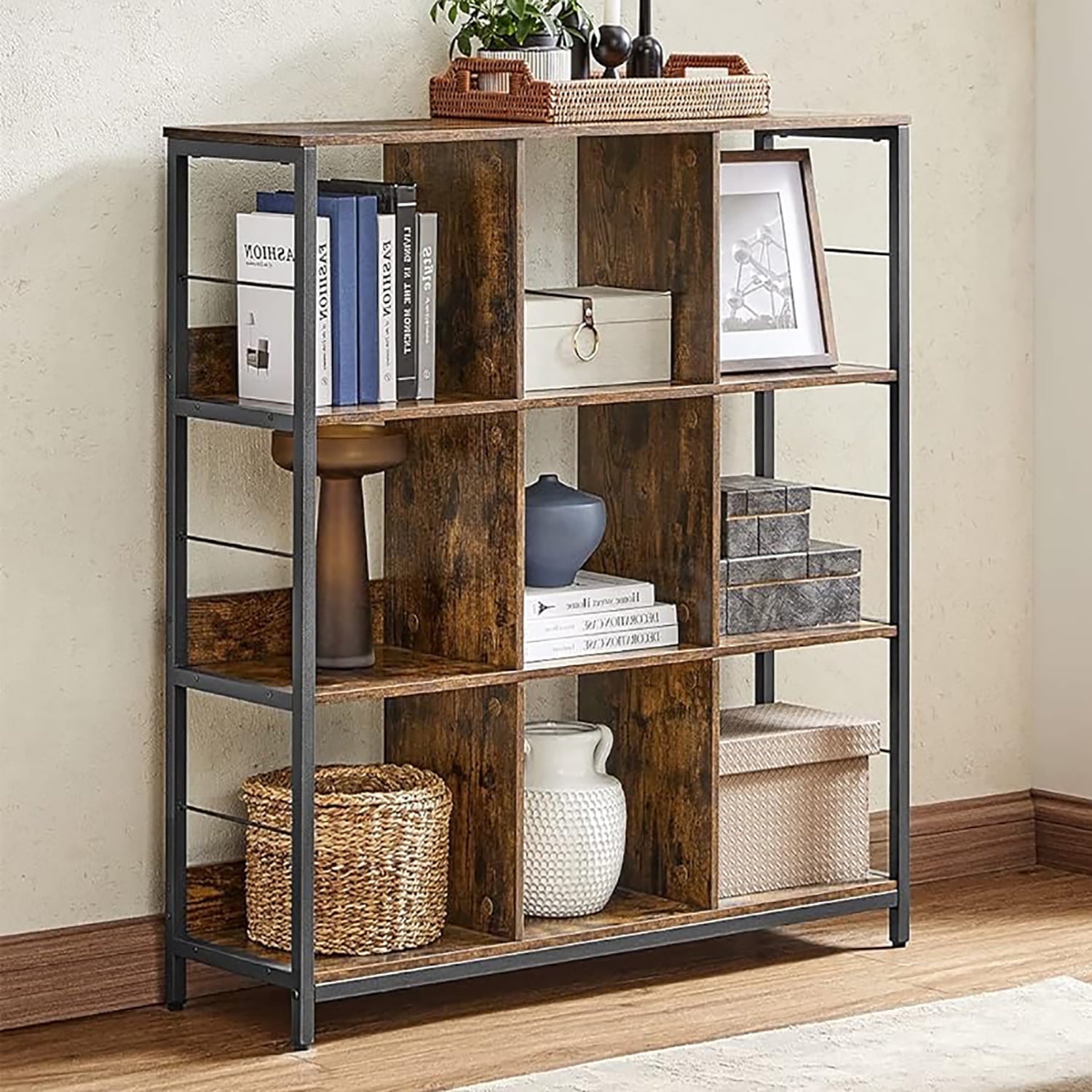 Latepis Bookcase Bookshelves 3-Tier 9 Cube Storage Bookcases Organizers ...