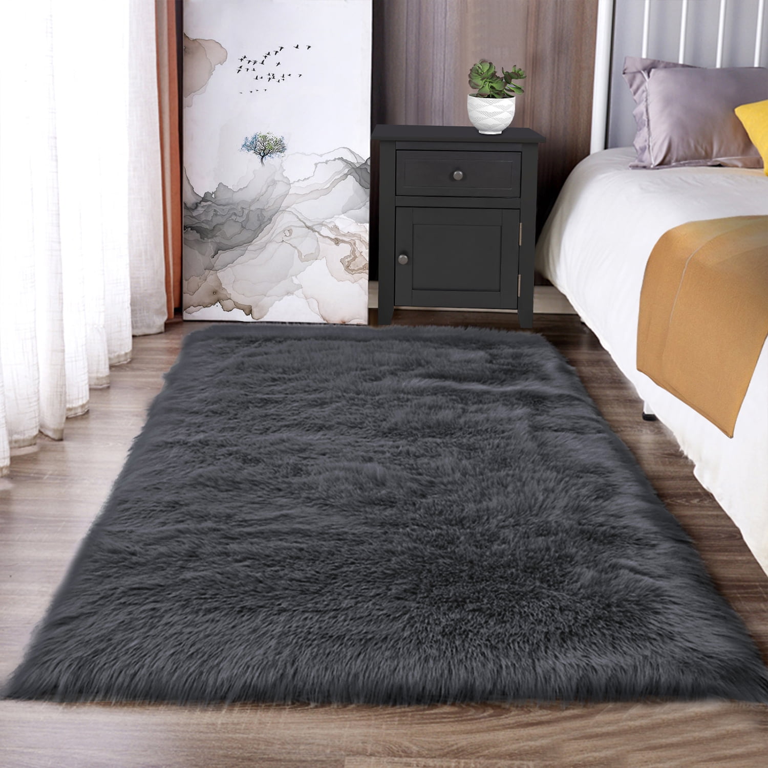 Latepis 3x4 Faux Sheepskin Rug, Dark Grey, Fluffy Shaggy for Living ...
