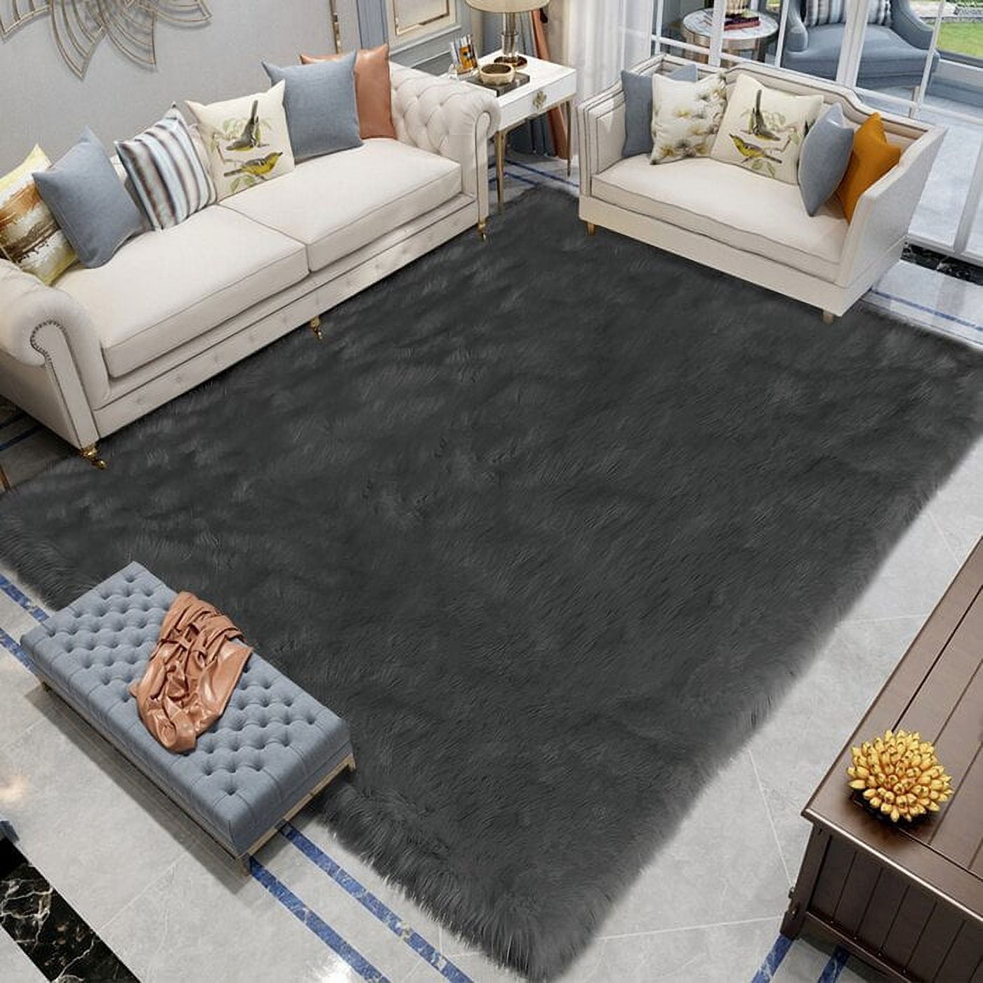 Latepis Dark Grey Fur Rug 8x10, Faux Sheepskin Rug for Living Room ...