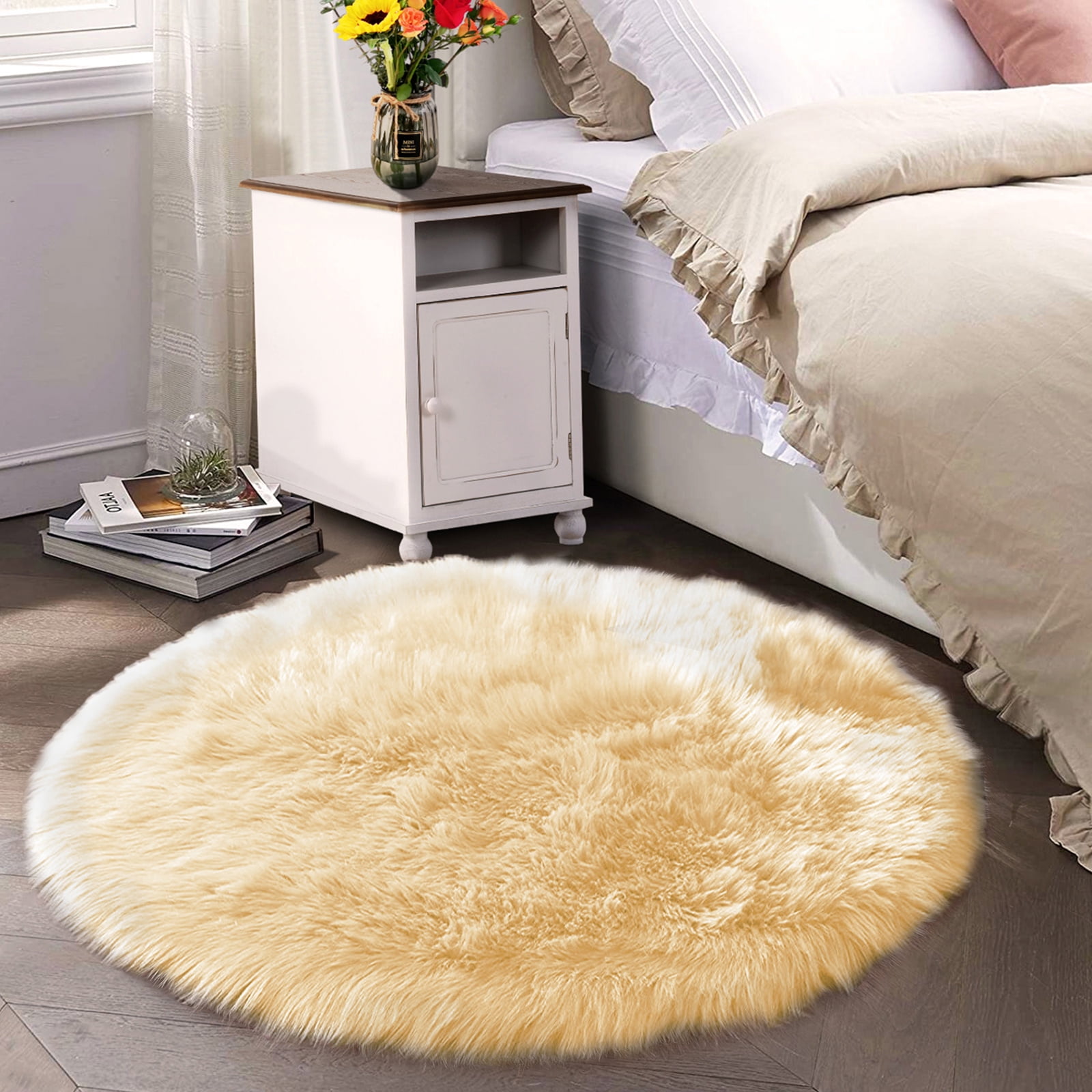Latepis 6 ft Faux Fur Round Rug, Fuzzy Fluffy Area Rug for Bedroom ...