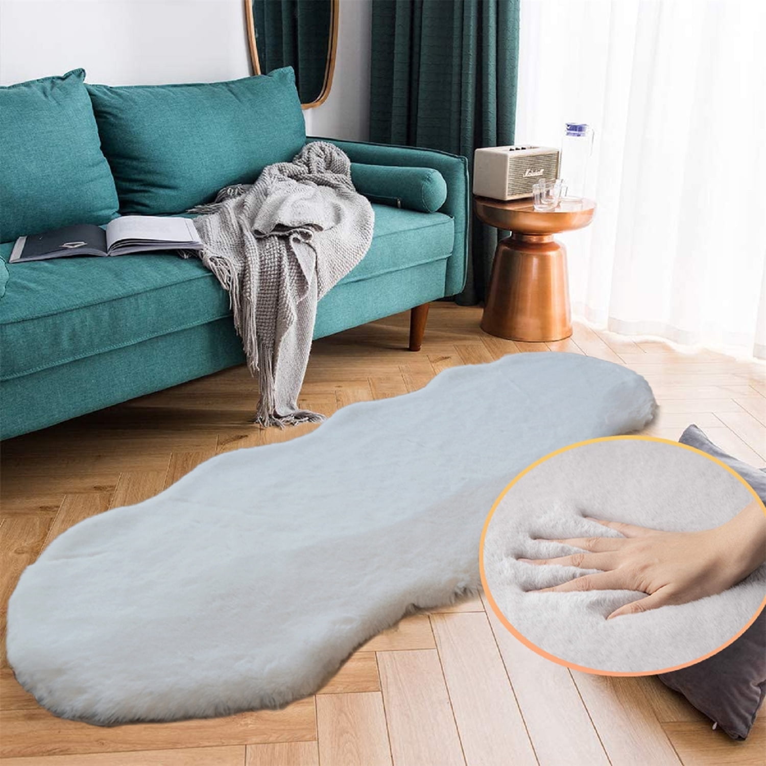 Latepis Faux Rabbit Fur Rug Washable Runner Rugs for Bedroom Grey ...