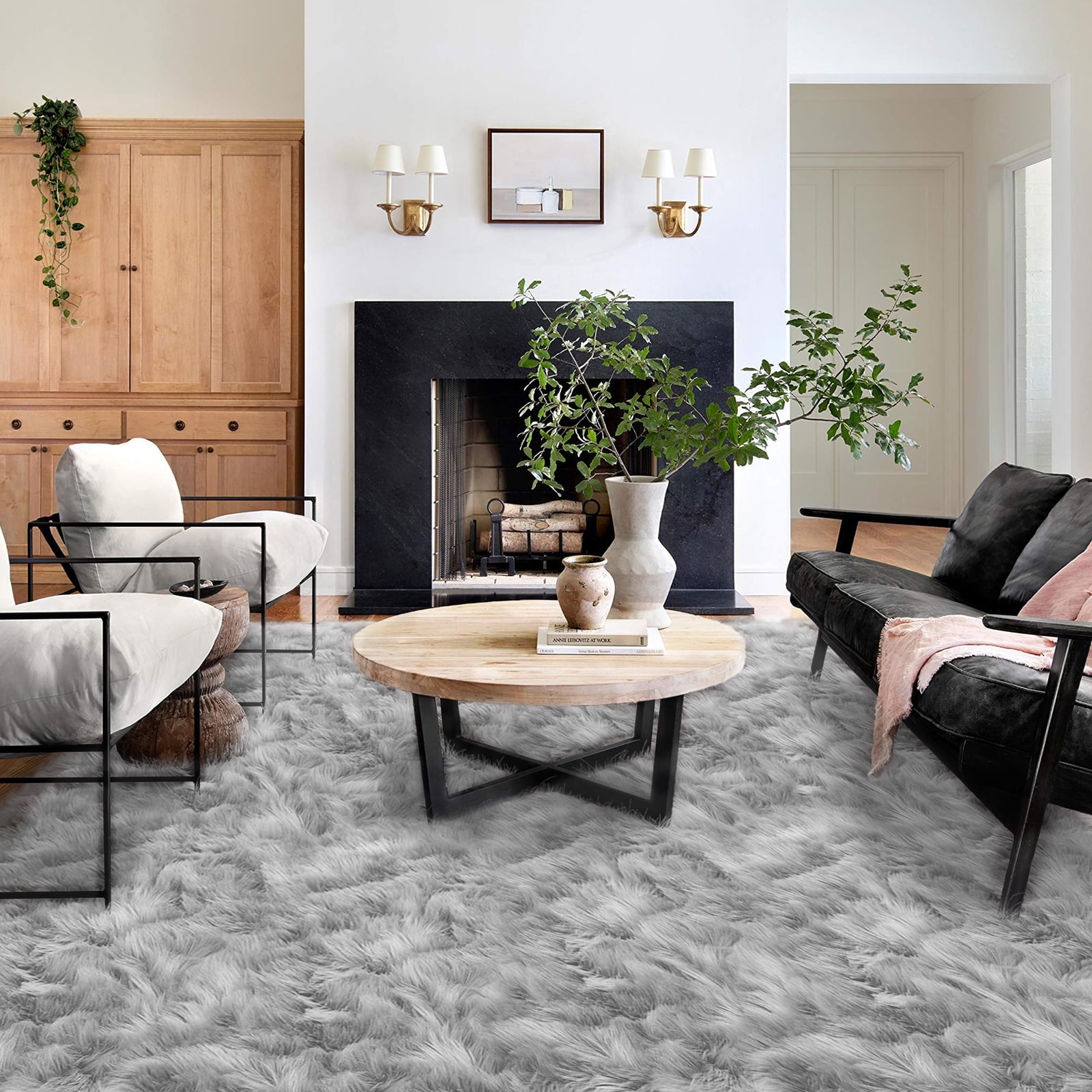 Latepis Faux Sheepskin Rug Fur Area Rugs Grey 10x12 Fluffy Rug Washable ...