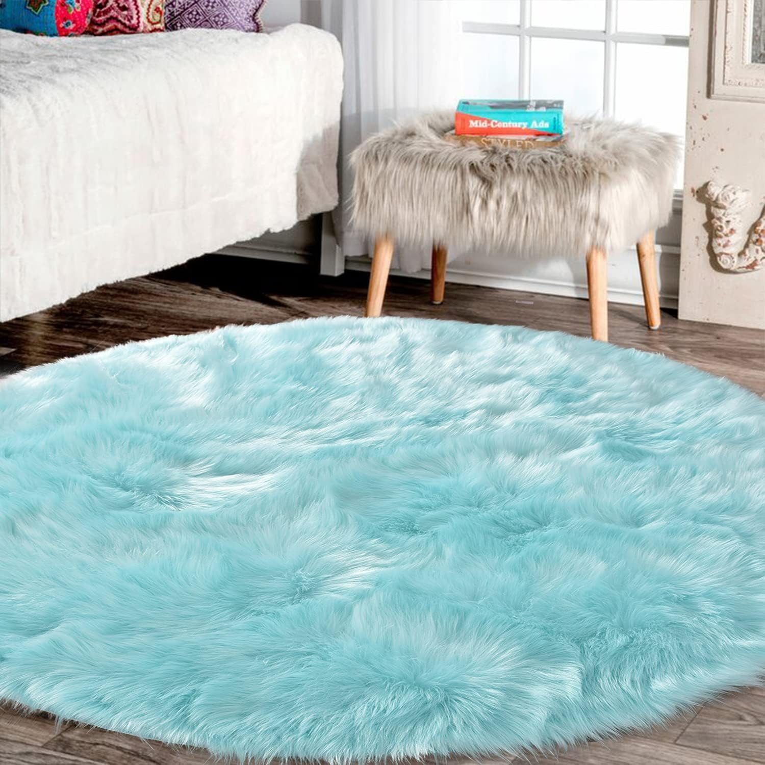 Latepis Fluffy Shag Rug Light Blue Round Area Rug 10 ft Large Circle ...