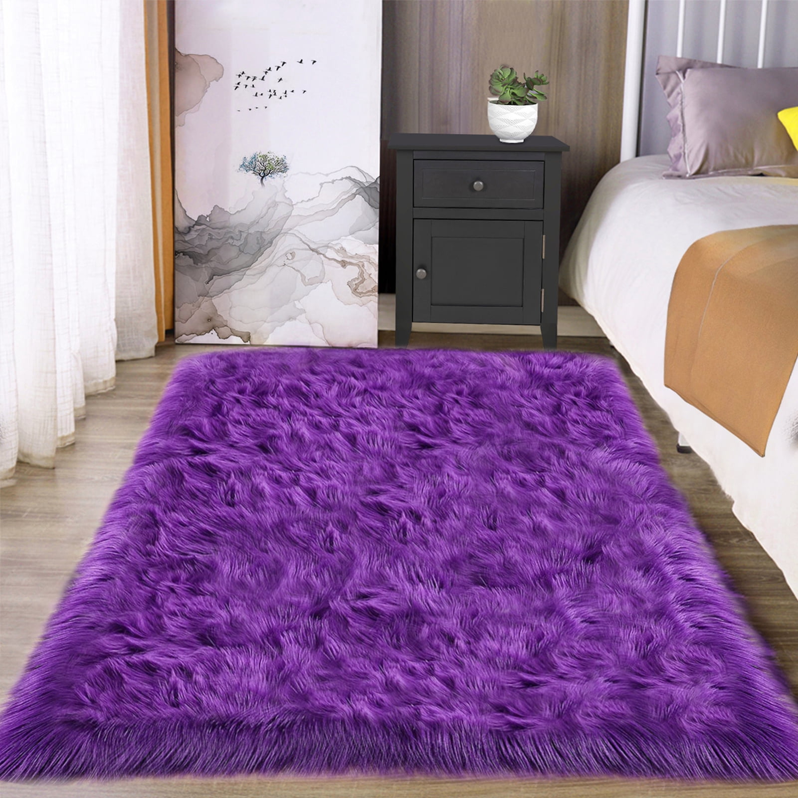 Latepis Fuzzy Cute 3x5 Purple Faux Fur Rug, Fluffy Shag Area Rug for ...