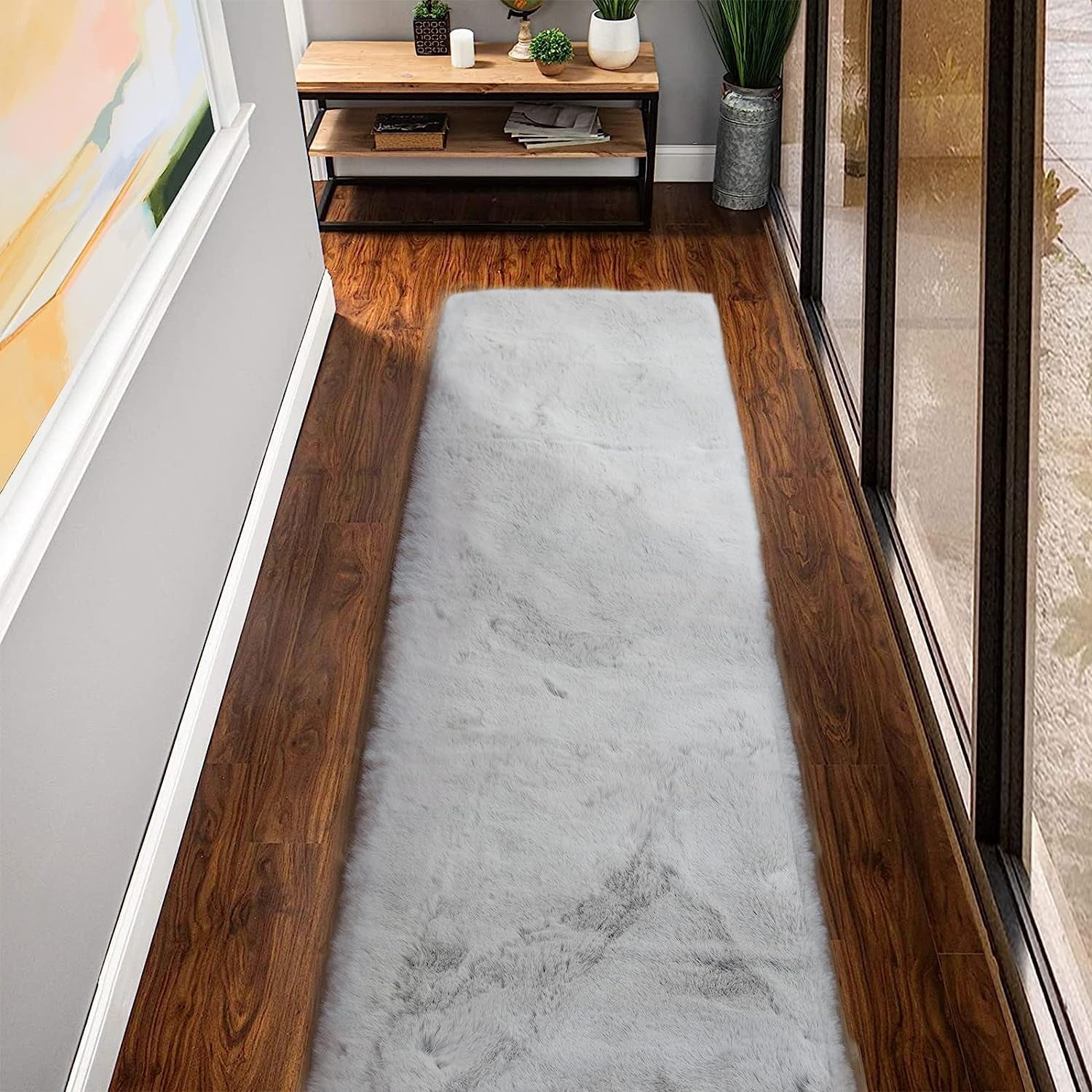Latepis Fuzzy Grey Fluffy Washable Runner Rugs for Hallway 2x10 Plush ...