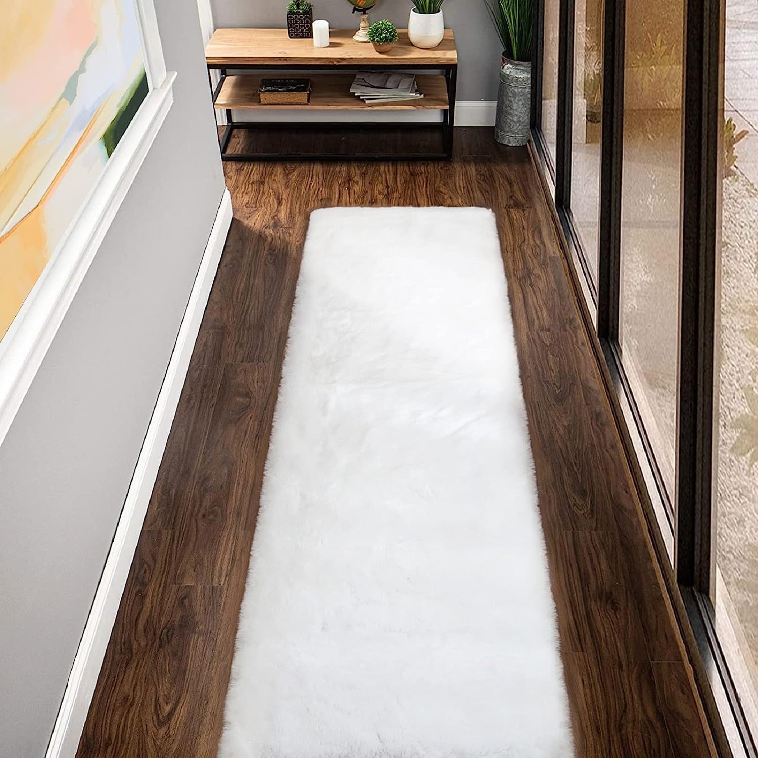 Latepis Fuzzy White Machine Washable Runner Faux Rabbit Furry Fur Rugs ...