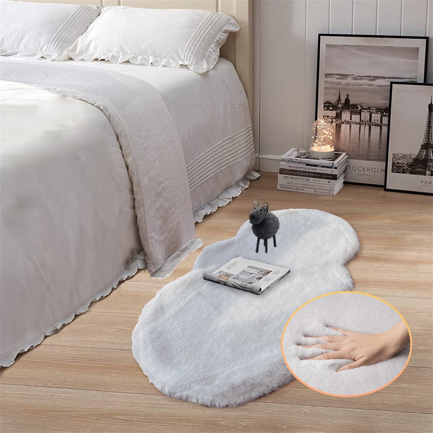 Latepis Grey Runner Fuzzy Rug for Bedroom Faux Rabbit Washable Fluffy ...