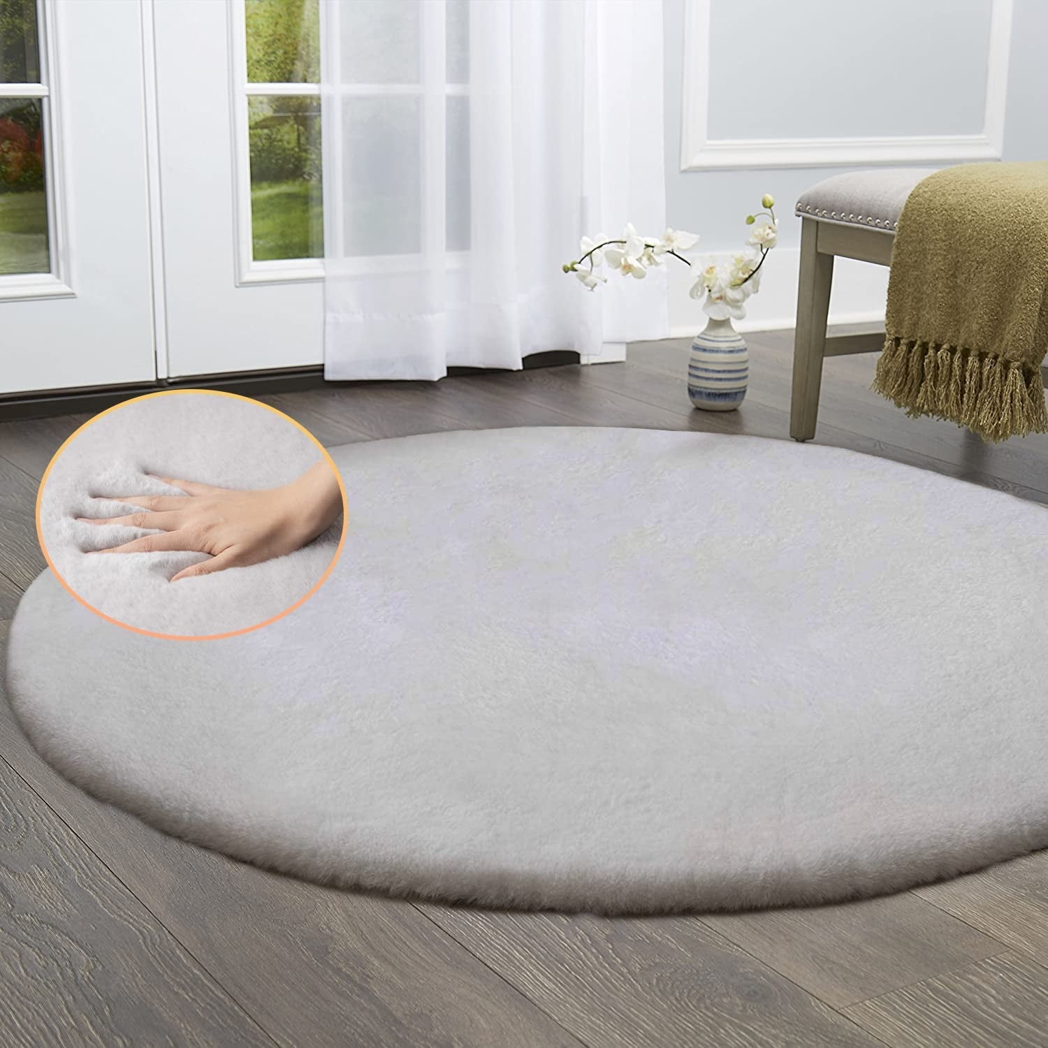 Latepis Furry Fuzzy Kids Rug, 6ft Grey Fluffy Faux Rabbit Fur, Boho ...