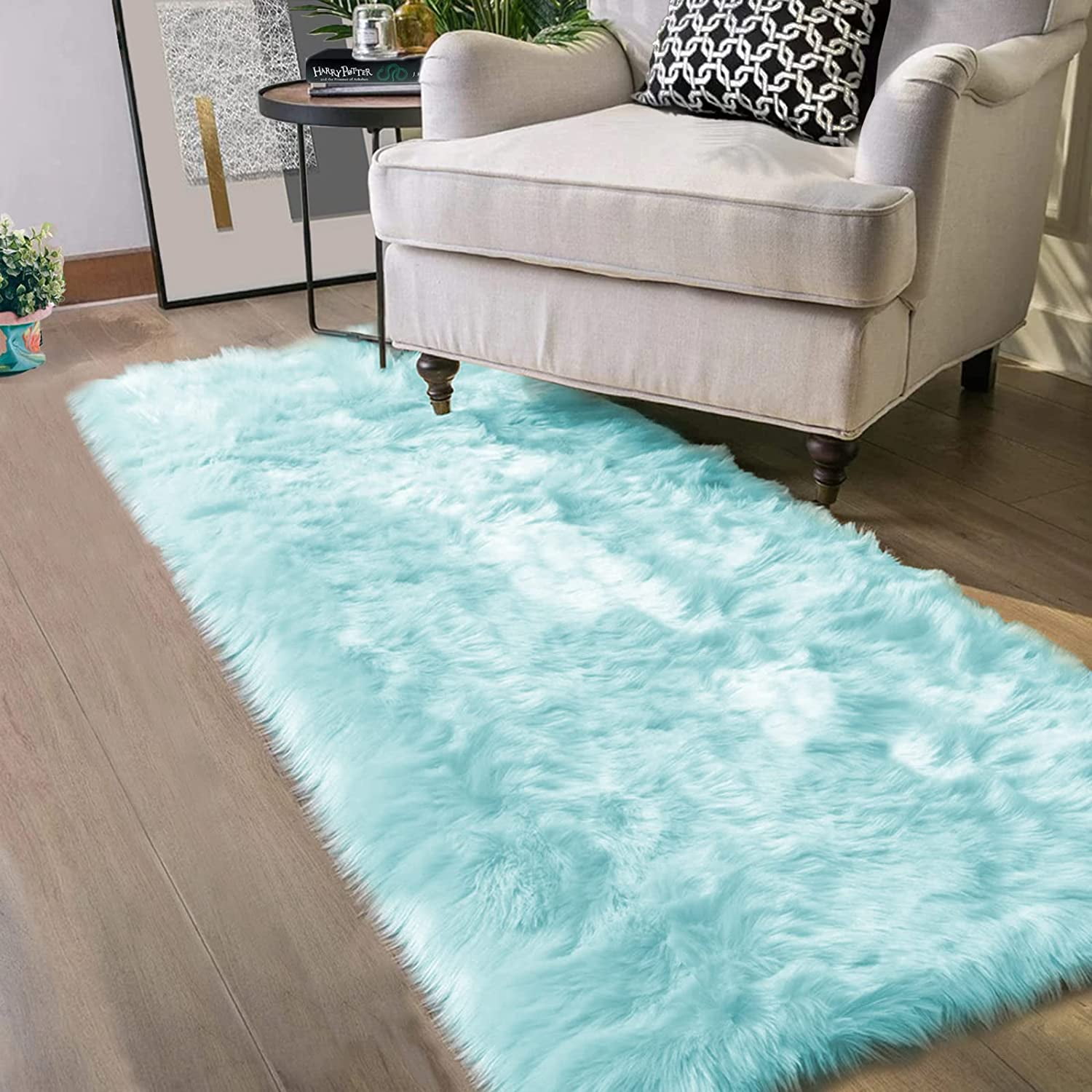 Latepis Light Blue 2x6 Fur Runner Rug, Faux Sheepskin Rugs for Living ...