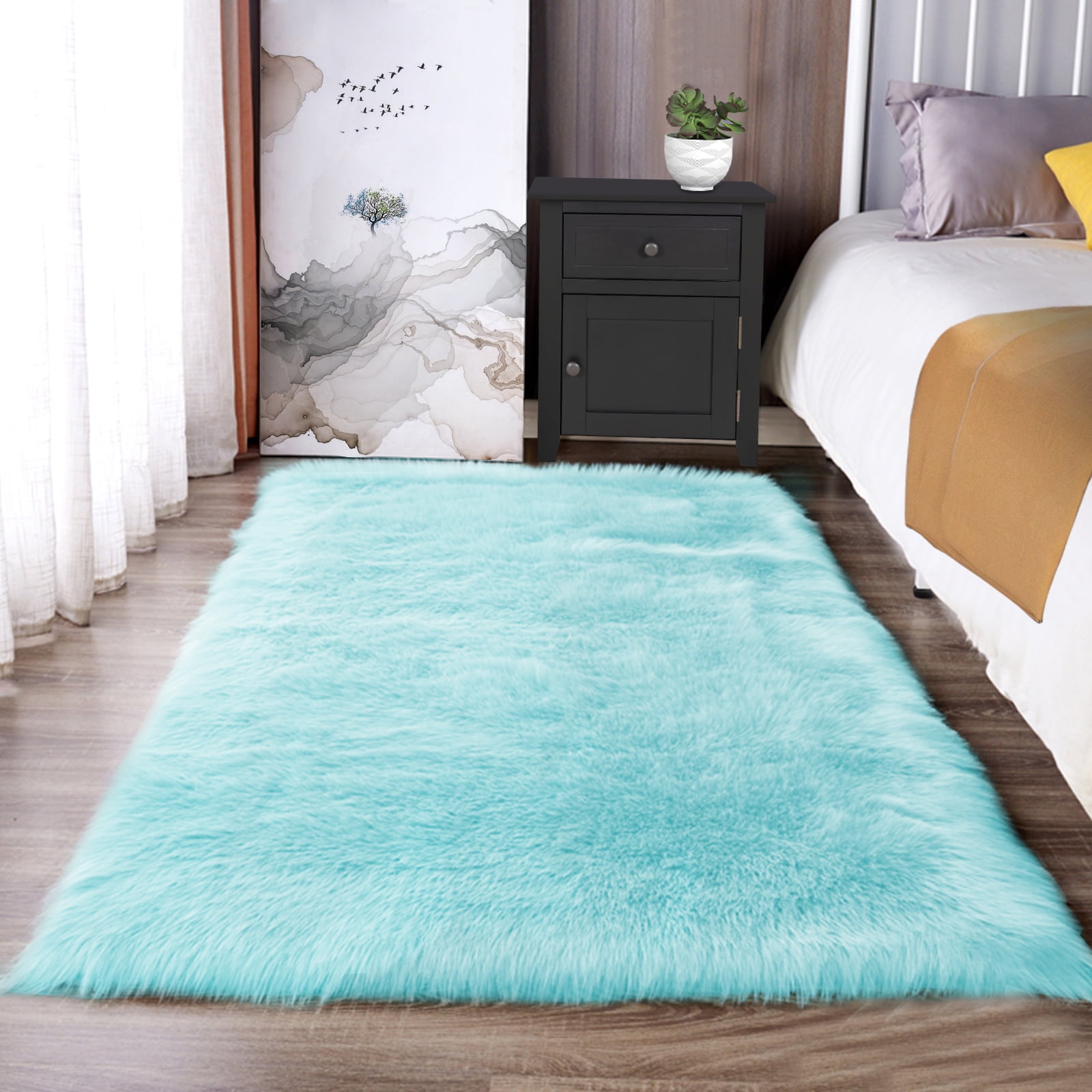 Latepis Light Blue Fur Rug 3x4, Faux Sheepskin Rugs for Living Room ...