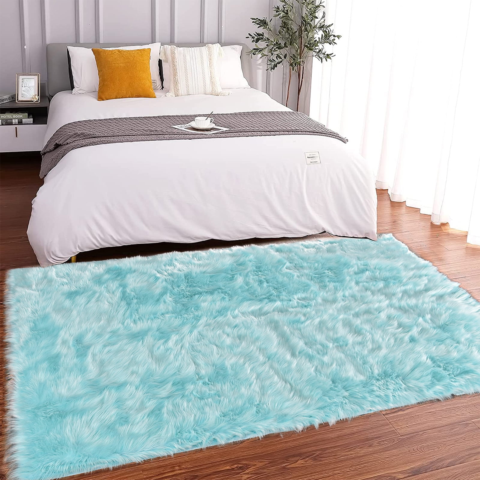 Latepis Light Blue Sheepskin Rug 4x6 Faux Fur Rug for Living Room ...