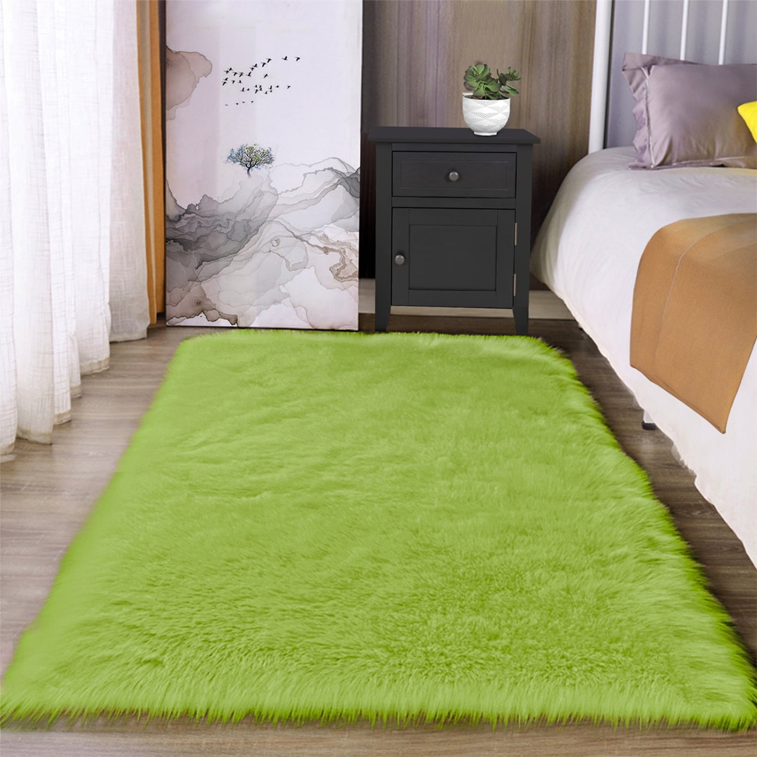 Latepis Olive Green Grass Rug 3x5 Faux Fur Rug For Dorm Bedroom ...