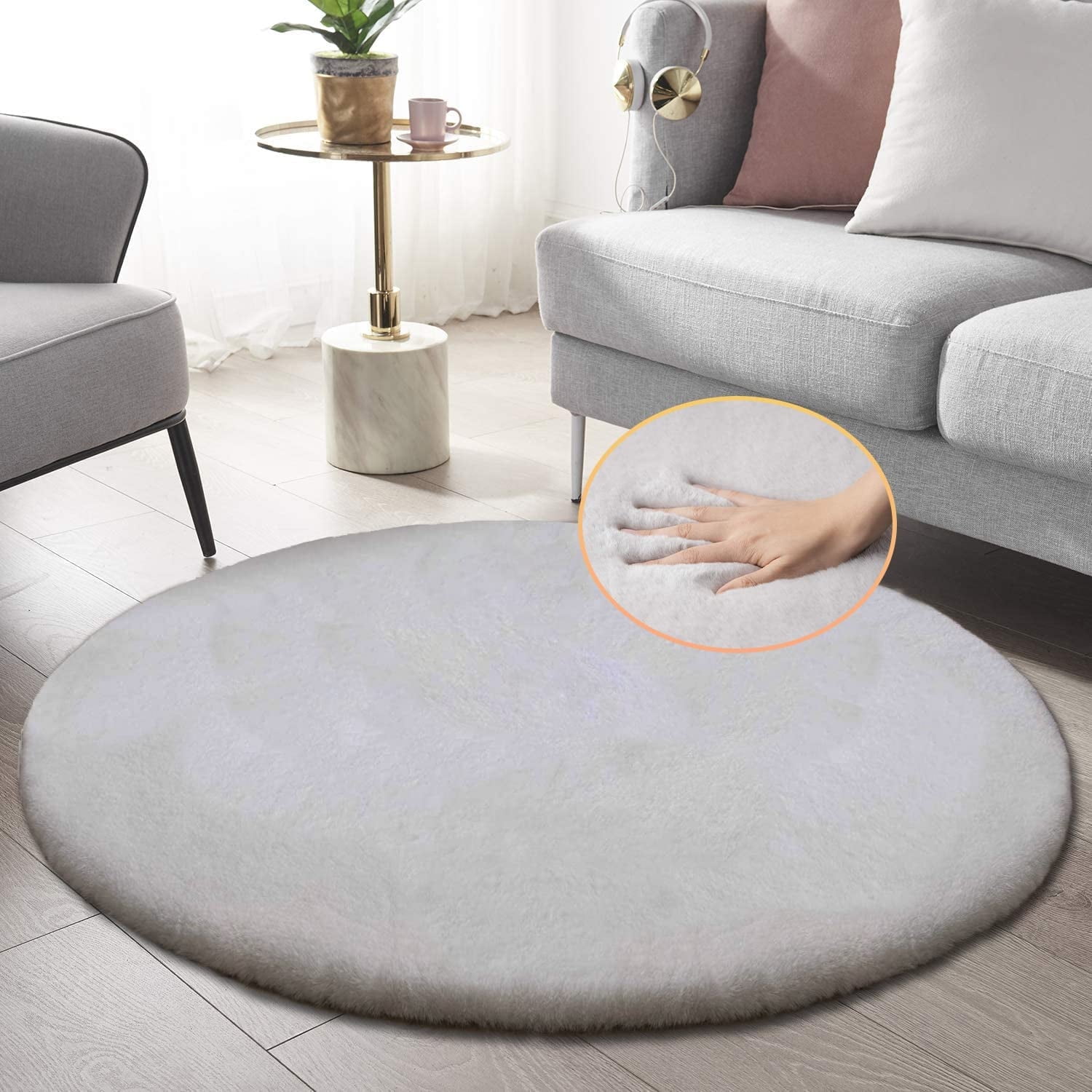 Latepis Round Furry Rugs for Living Room Faux Rabbit Fluffy Fur Rug for ...