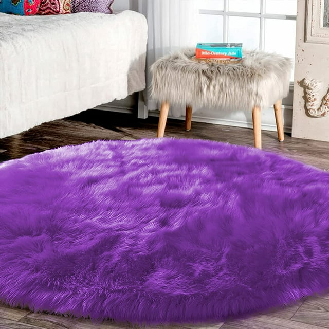 Latepis Round Rugs 8ft Large Purple Area Rug Fluffy Circle Rug Washable ...