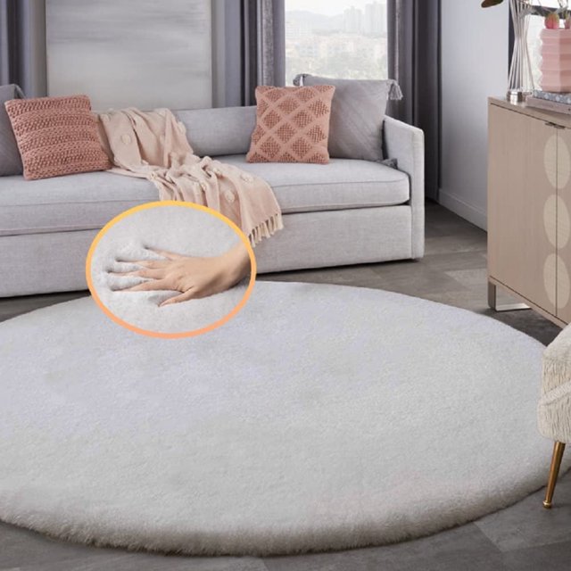Latepis 8ft Round Rug, Silver Grey Washable Faux Rabbit Fur for Bedroom ...