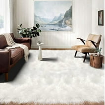 Mainstays White Faux Fur Rug Non-Skid Fluffy Floor Rug for living room ...