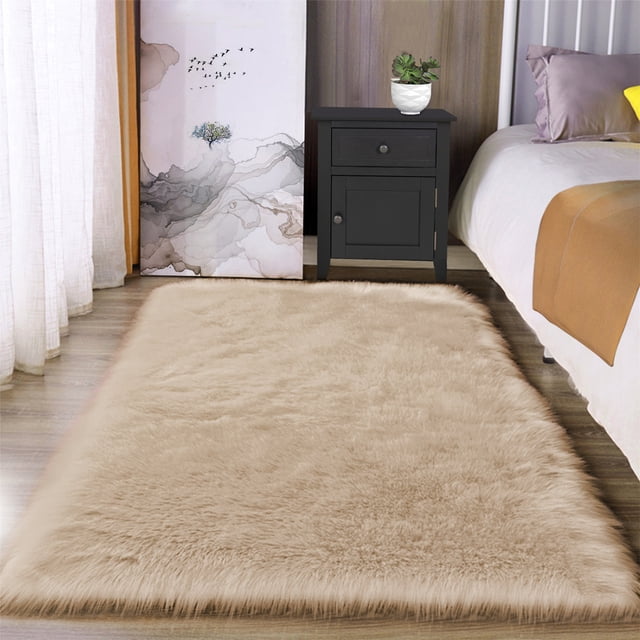 Latepis Soft Cozy Faux Sheepskin Fur Area Rug, 3x4 Beige Fluffy Rug for ...