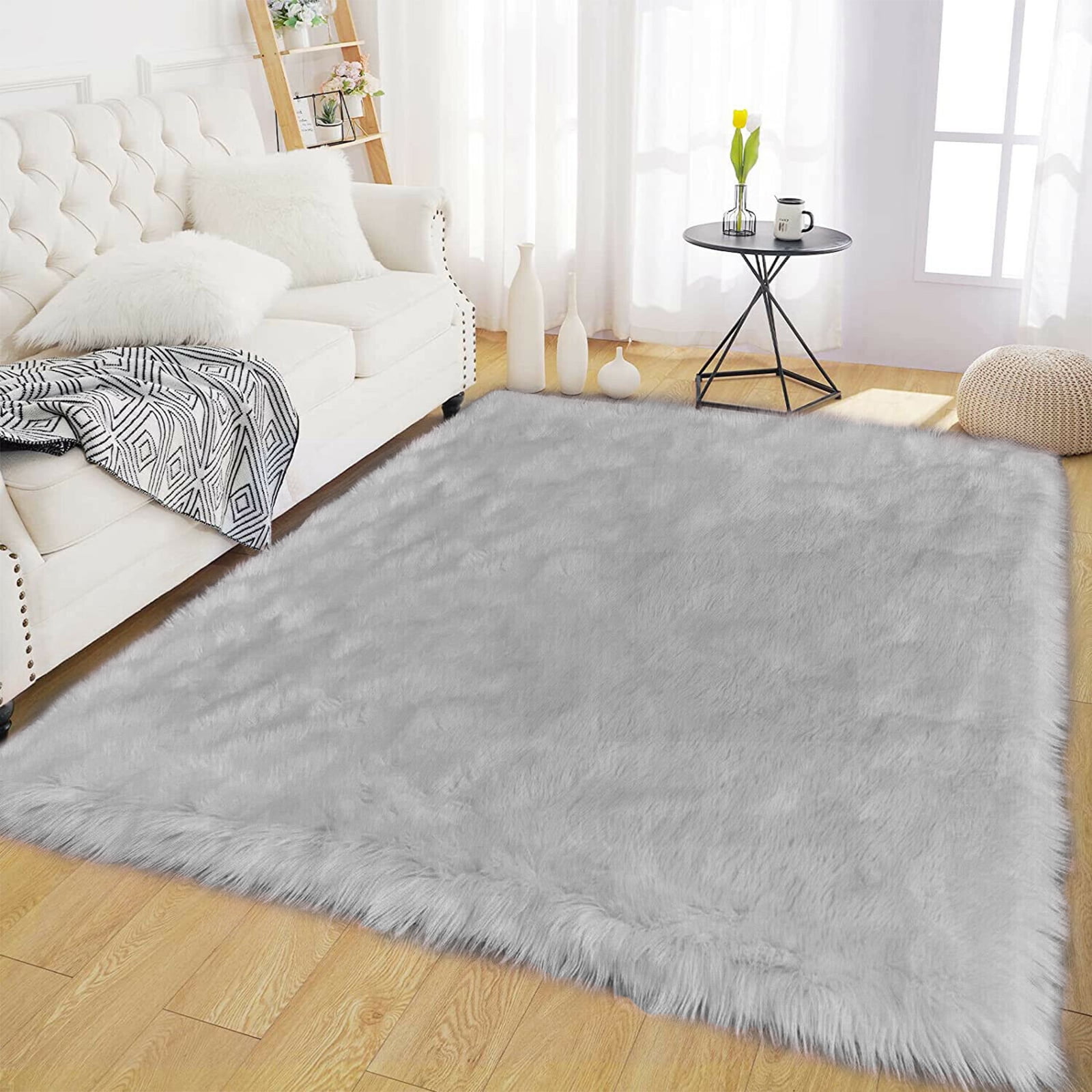Latepis Washable Rugs 5x7 Grey Faux Fur Rugs for Living Room Soft Fuzzy ...