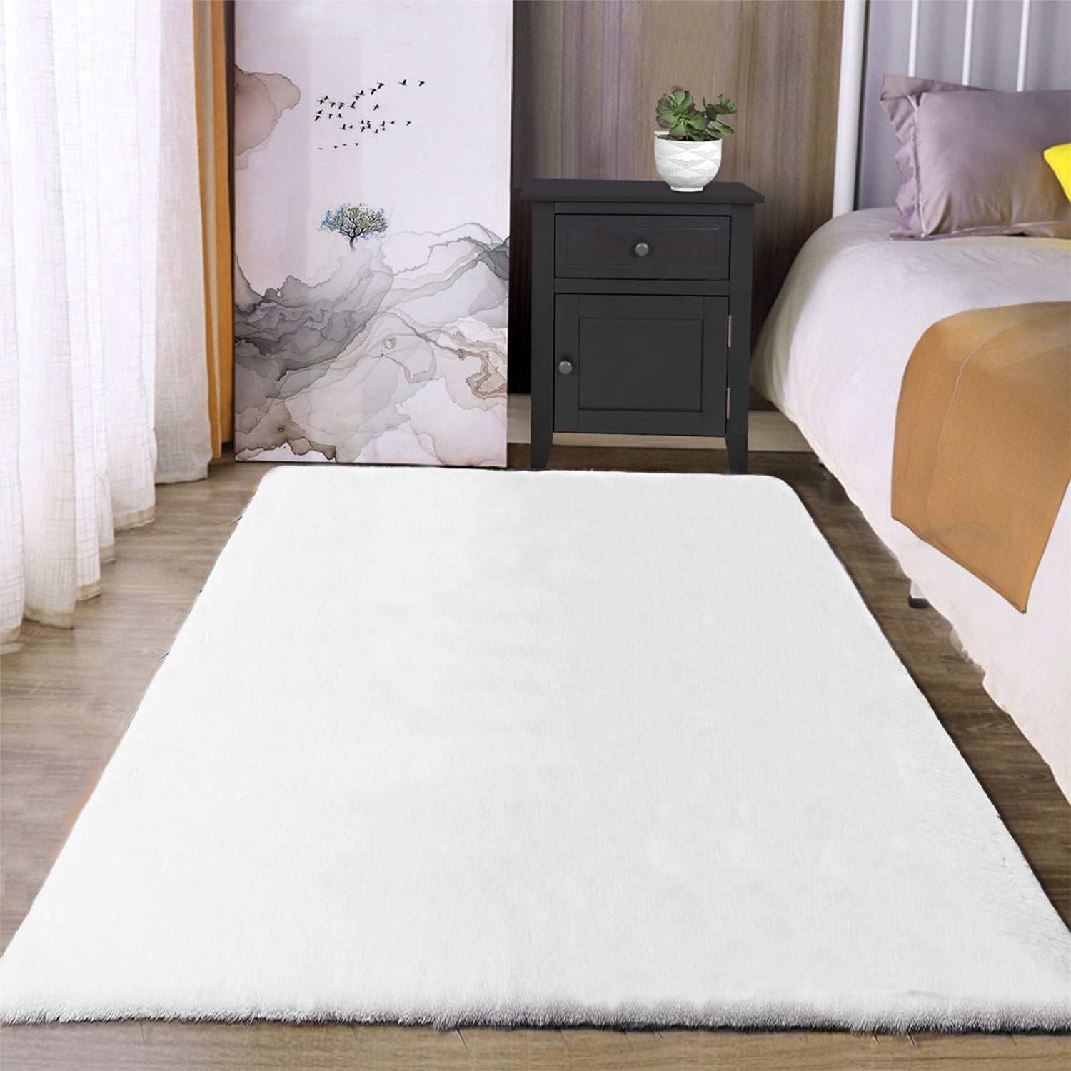 Latepis White Faux Fur Rug 3x5, Faux rabbit fur Rug for Living Room ...