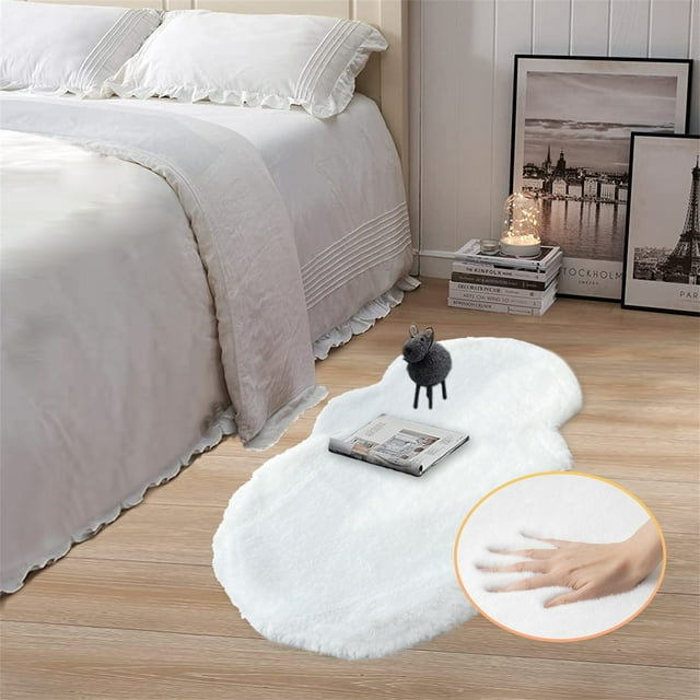 Latepis White Faux Rabbit Fluffy Fur Rugs for Bedroom Machine Washable ...