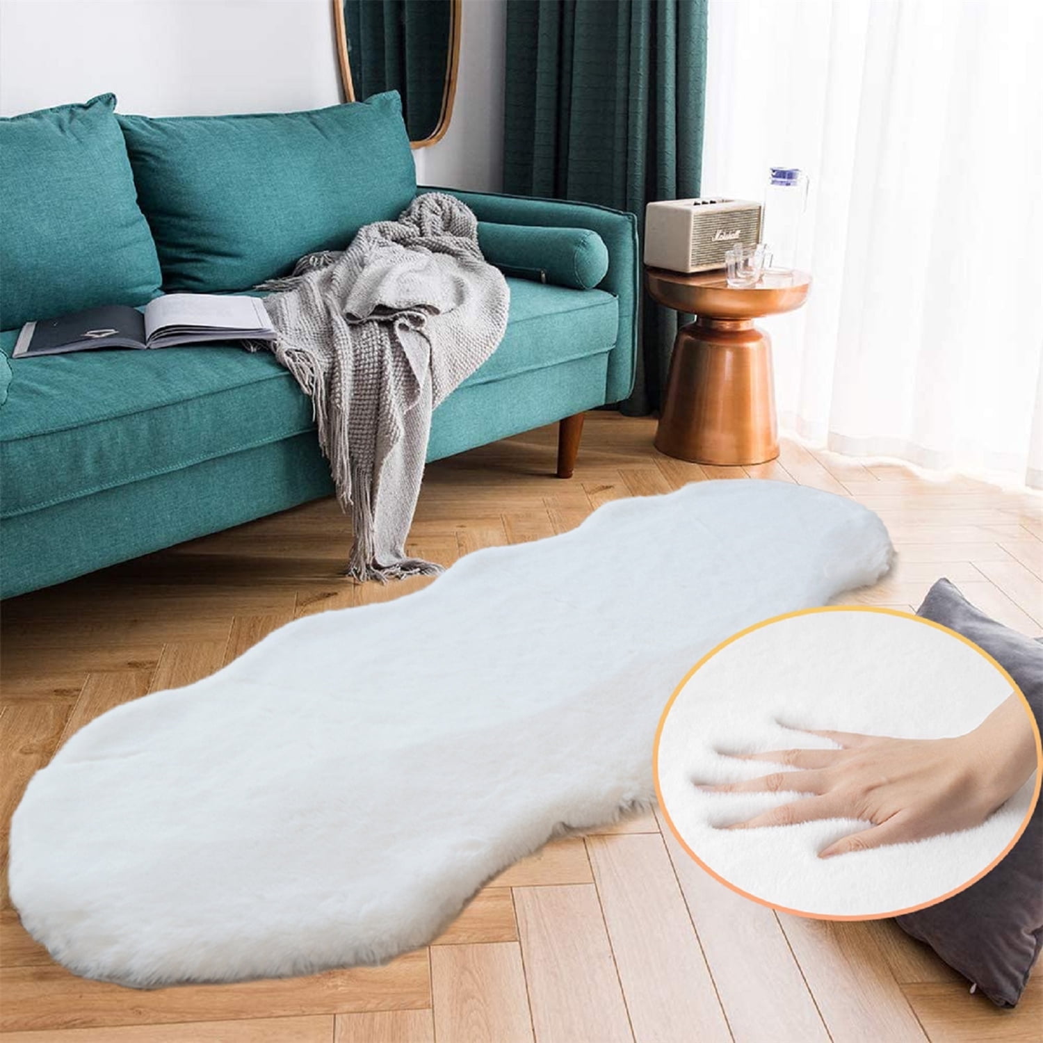 Latepis White Faux Rabbit Fur Rug, Luxury Softness, Washable, 2x6 Area ...