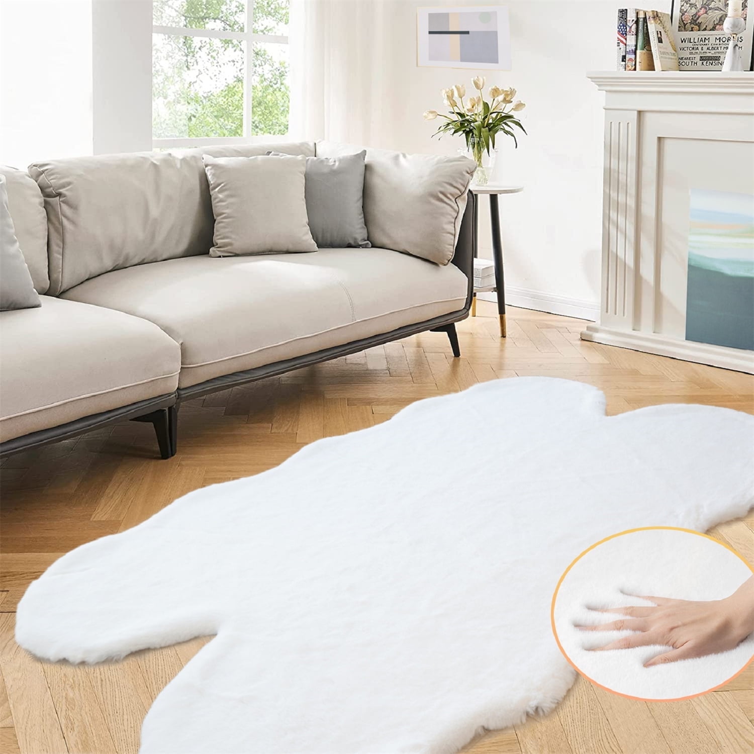 Latepis White Faux Rabbit Shaggy Fur Rug 4x6 Area Rugs for Living Room ...