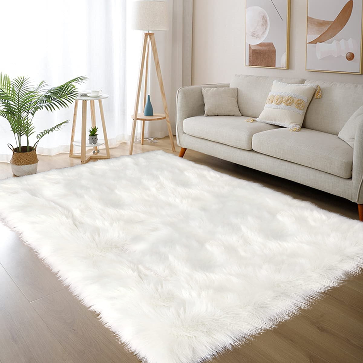 Latepis Furry Faux Fur Area Rug, 5x6.7ft, Fluffy, Washable, White, for ...