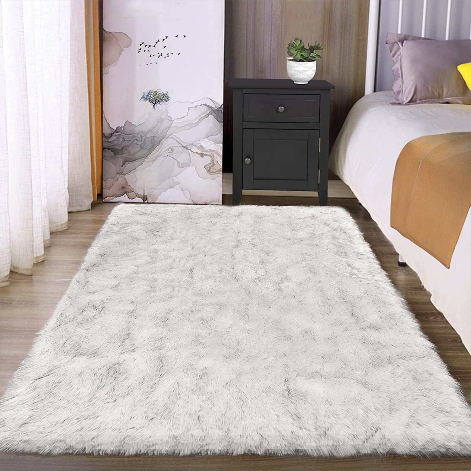 Latepis Faux Sheepskin Rug, 3x4, White with Grey Tips, Fluffy for ...