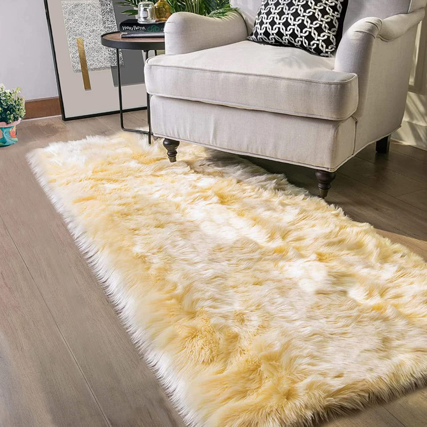 Latepis Soft, Thick, Long Faux Sheepskin Fur Area Rug, Yellow, 2x8 ...